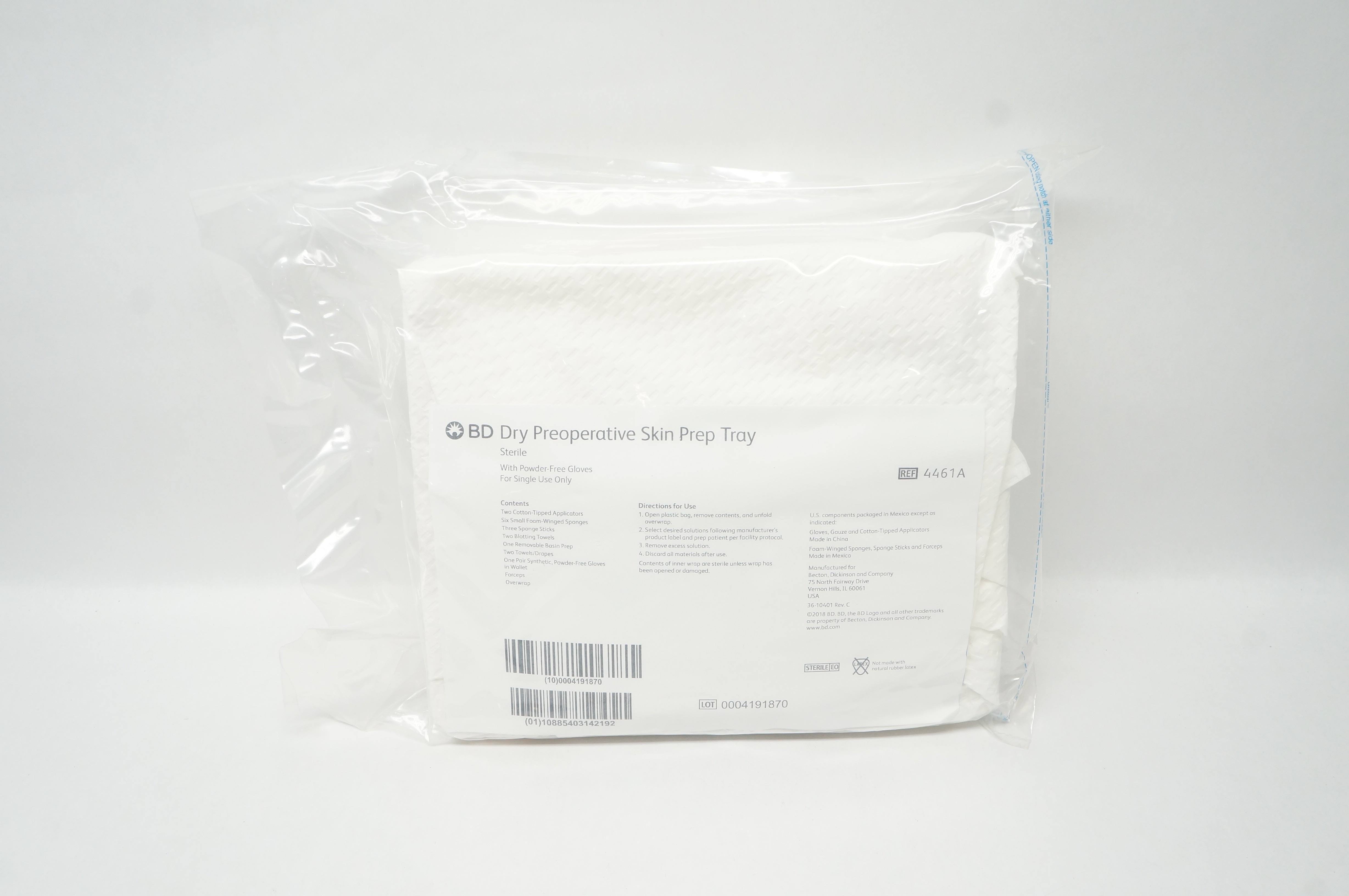 BD 4461A Dry Preoperative Skin Prep Tray With Powder-Free Gloves