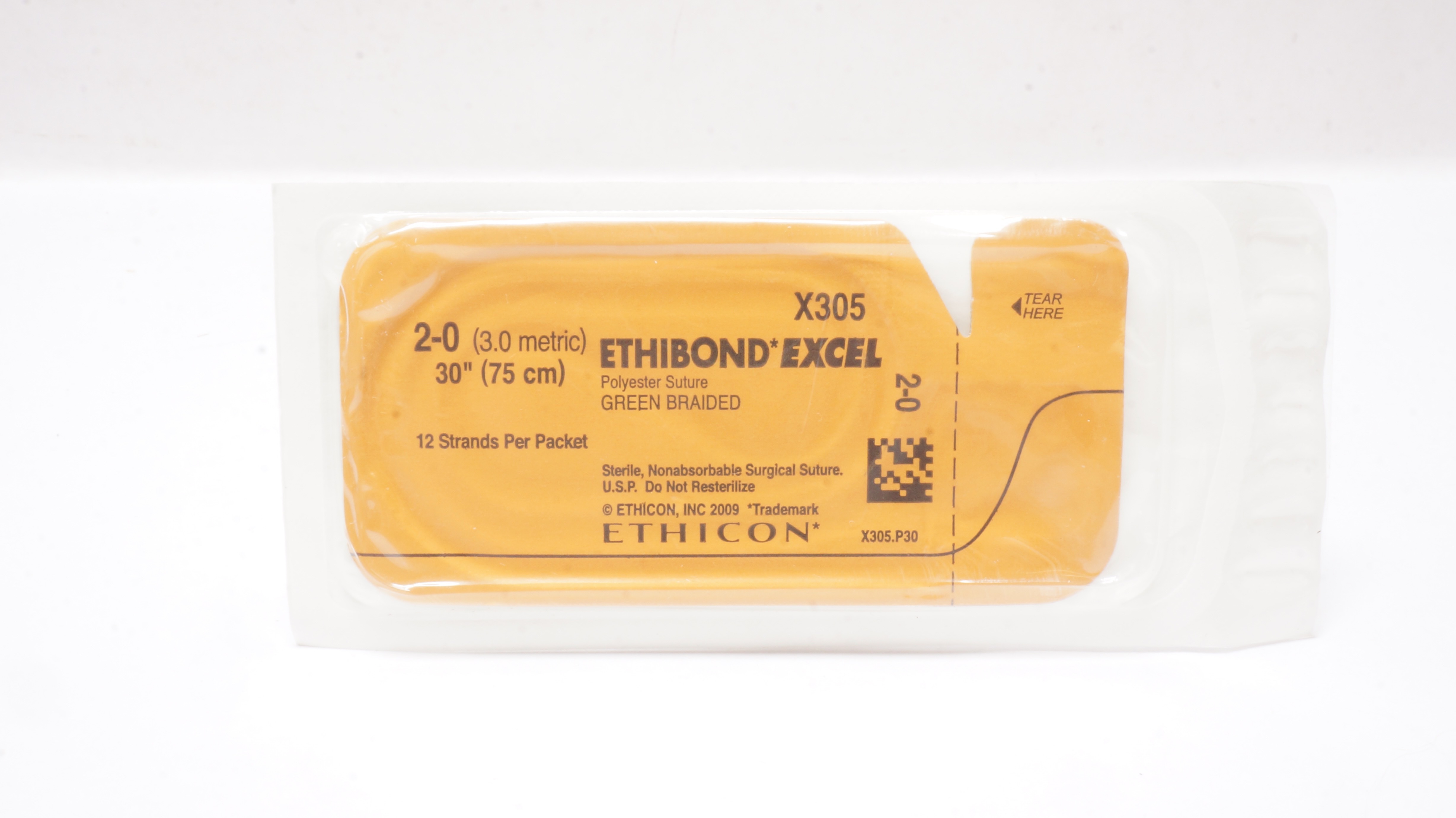 Ethicon X305 2-0 Ethibond Exel, Green Braided, 30inch