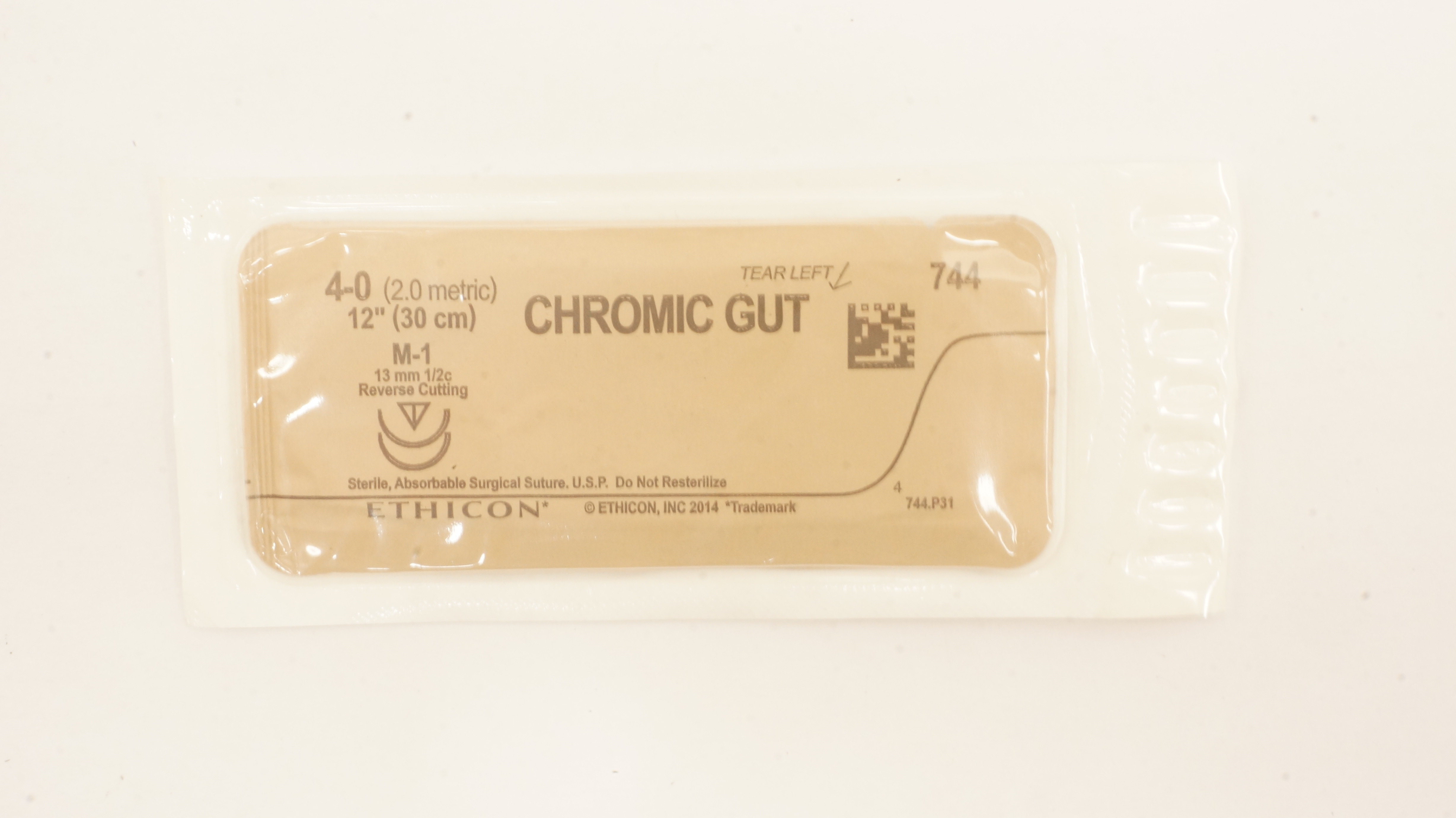 Ethicon 744 4-0 Chromic Gut Surgical Stre M-1 13mm 1/2c Reverse Cutting ...