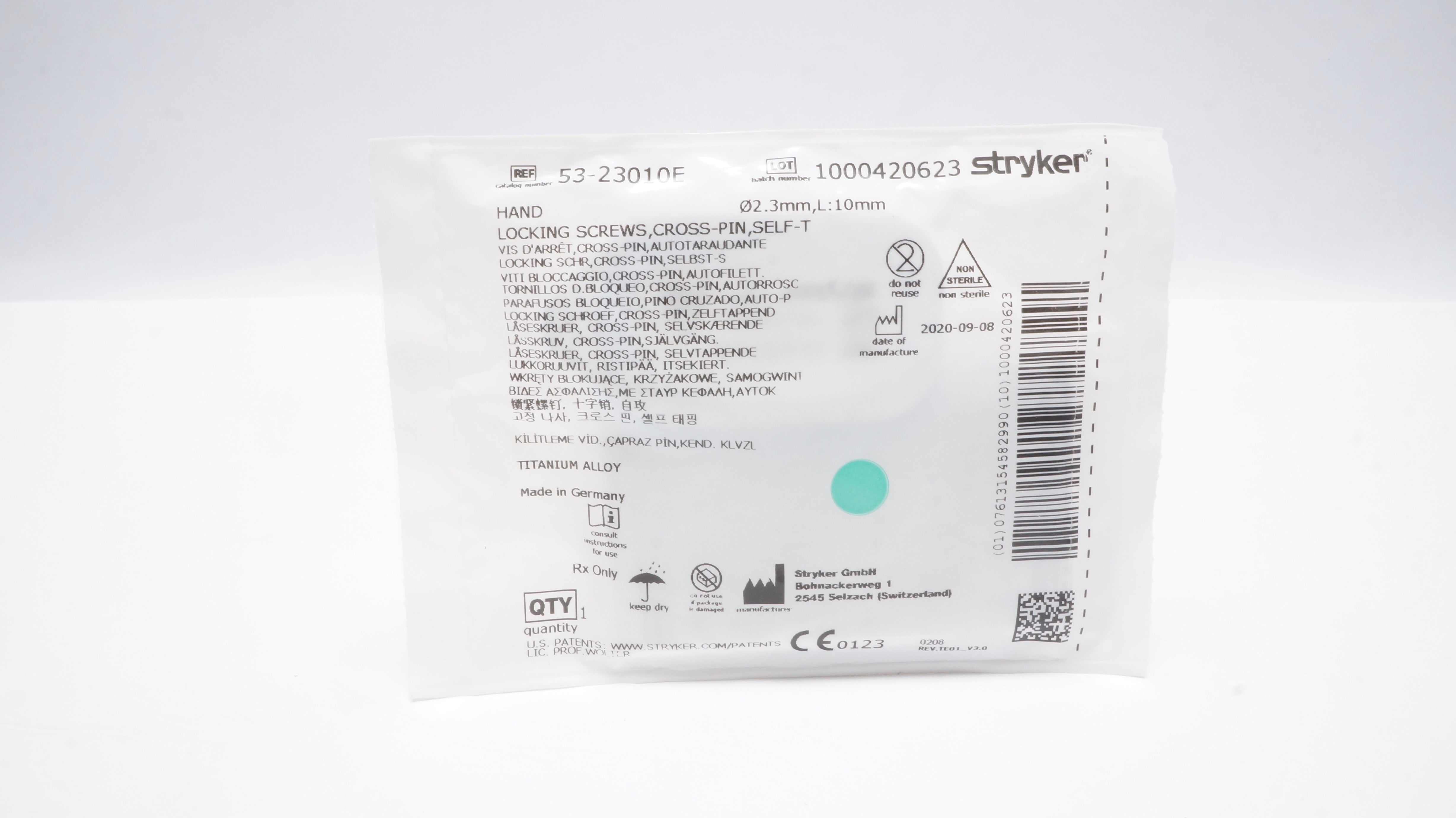 Stryker 53-23010E HAND LOCKING SCREW, CROSS-PIN, SELF-T, Diameter 2.3mm ...