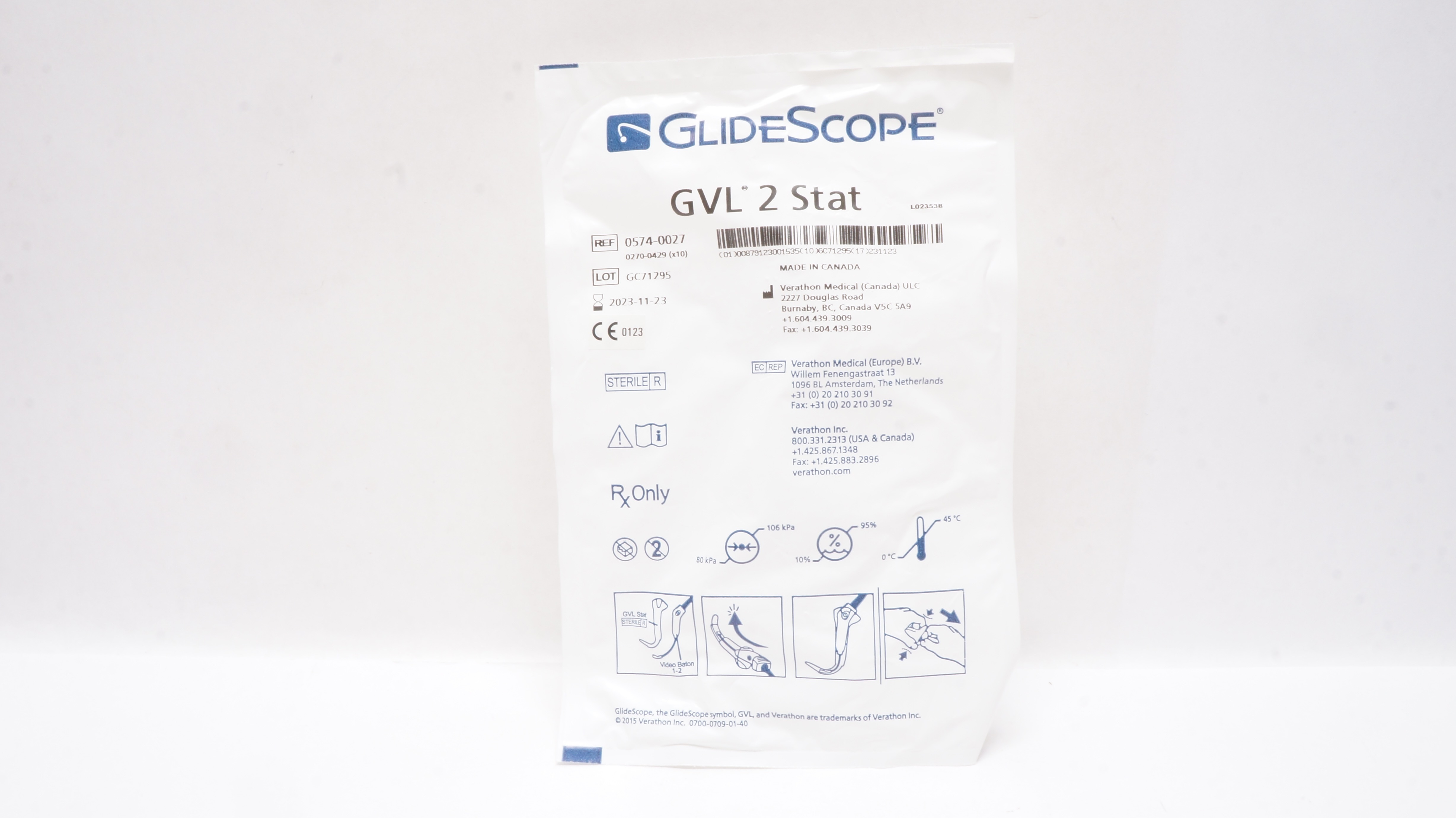 Verathon Medical 0574-0027 GlideScope GVL 2 Stat Video Laryngoscope (x)