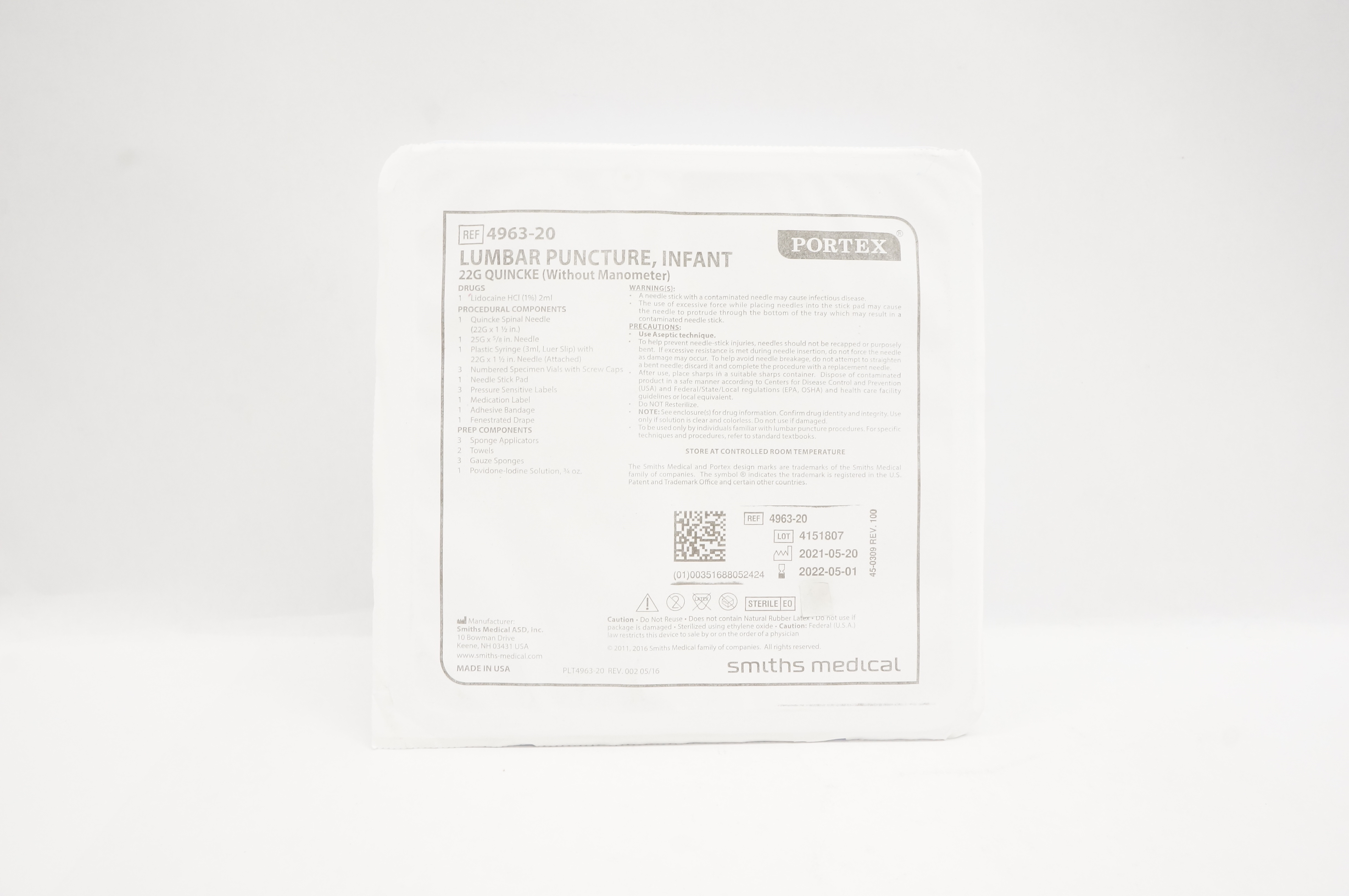 Smiths Medical 4963-20 Portex Lumbar Puncture, Infant 22G Quincke (x)