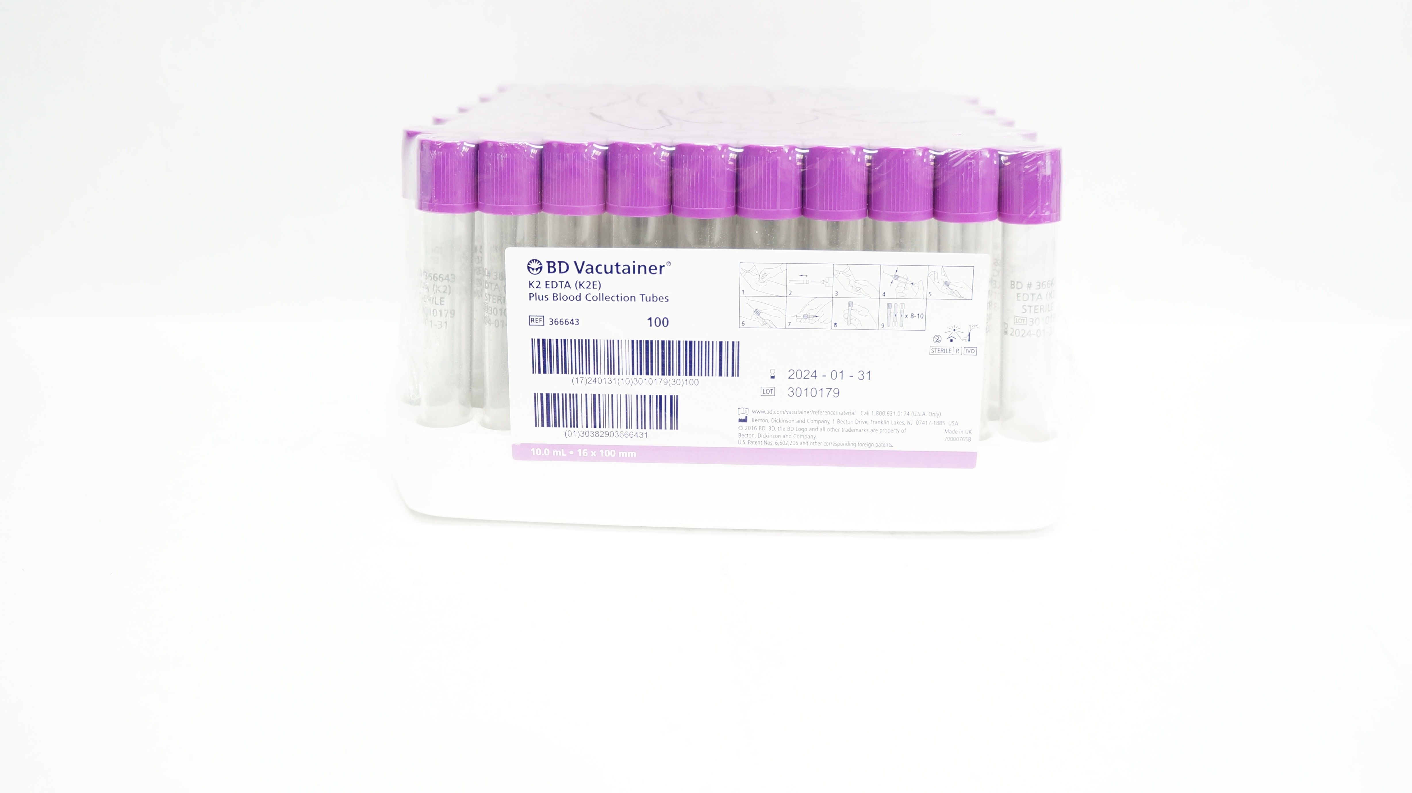 BD 367886 Vacutainer Blood Collection Tubes 6.0mL 13 x 100mm - Pack of 100