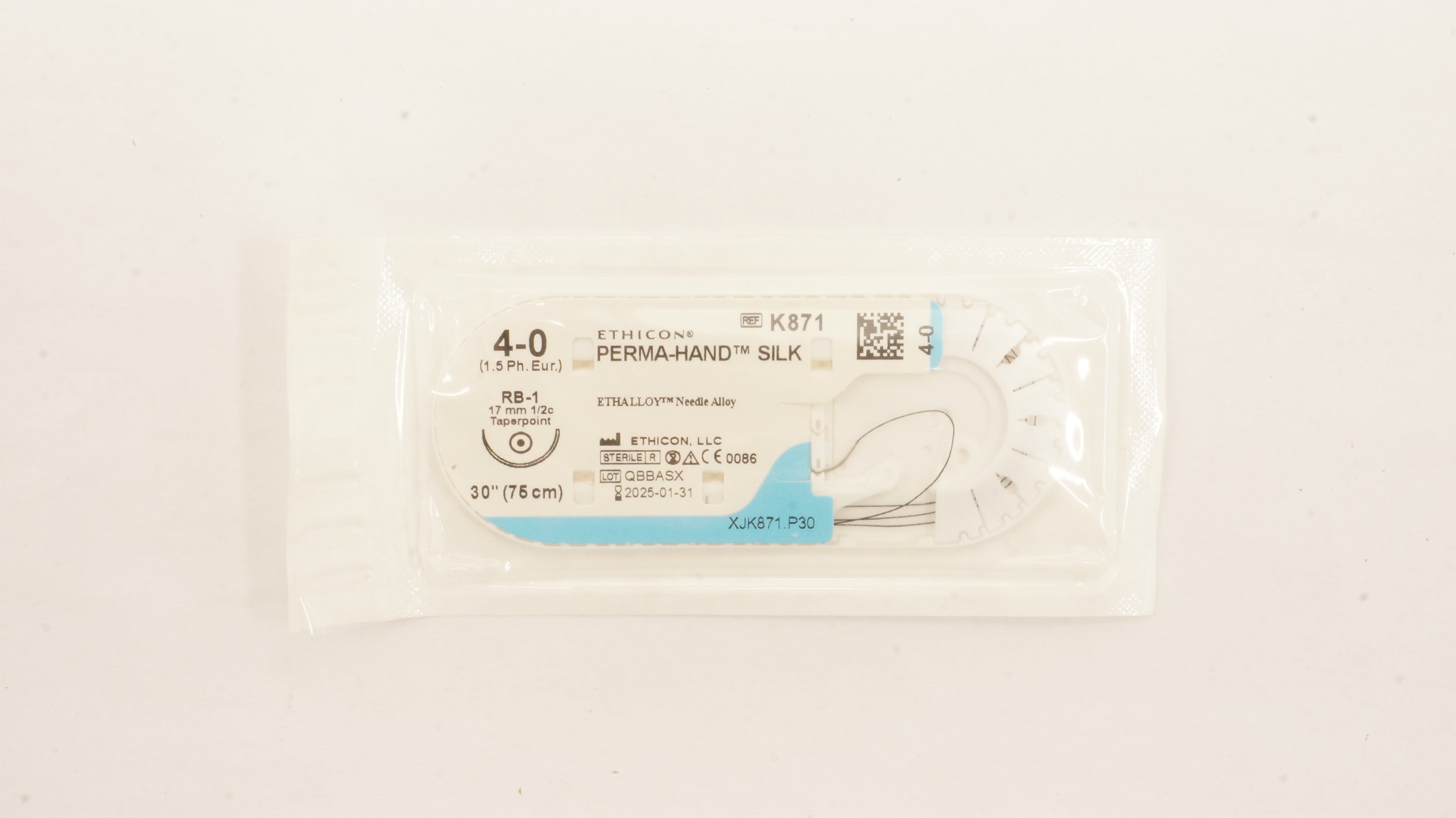 Ethicon K871 4-0 PERMA-HAND SILK Stre RB-1 17mm 1/2c Taperpoint, 30inch