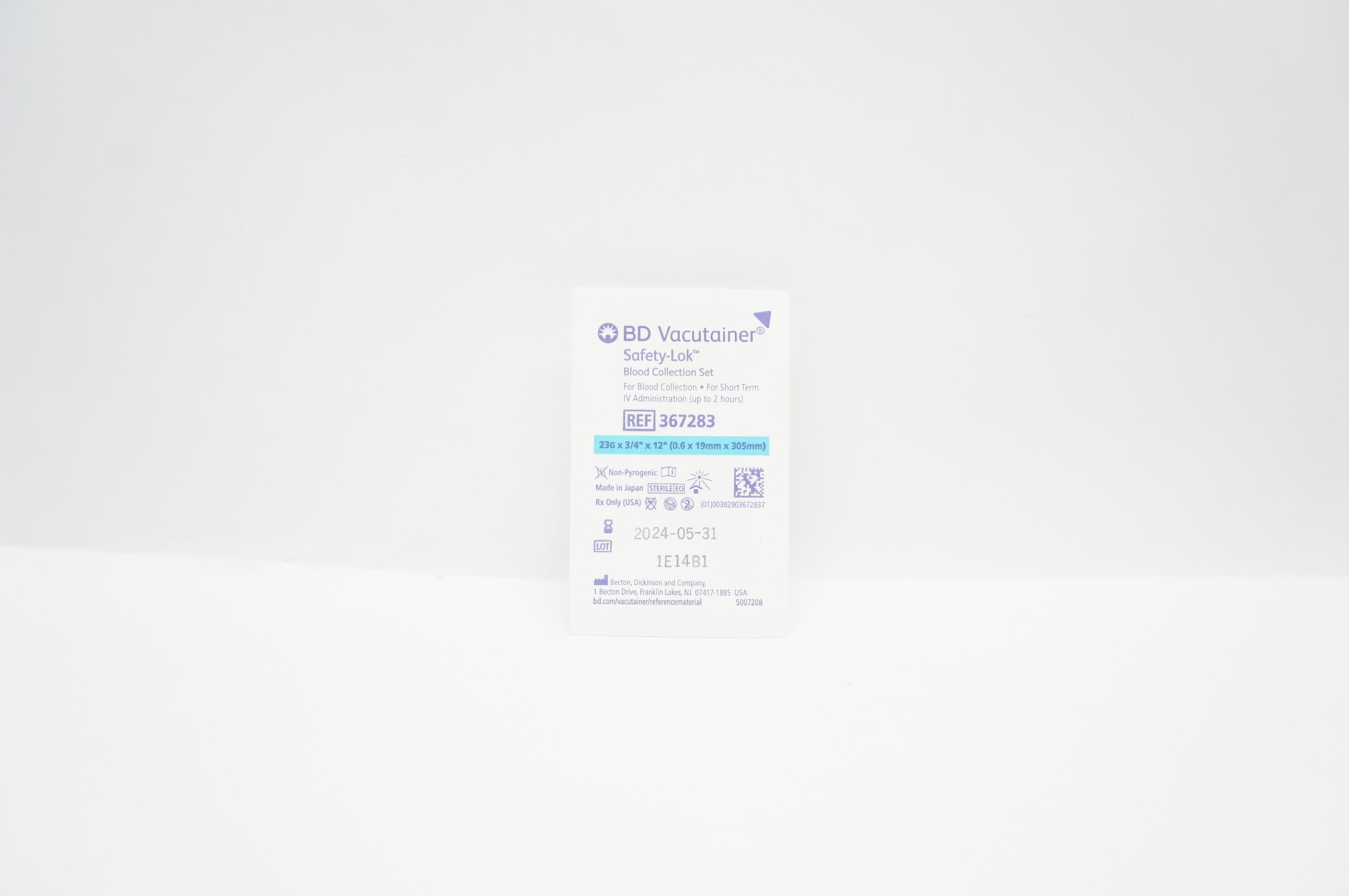 BD 367281 Vacutainer Safety-Lok Blood Collection Set 21G x 3/4inch x 12inch