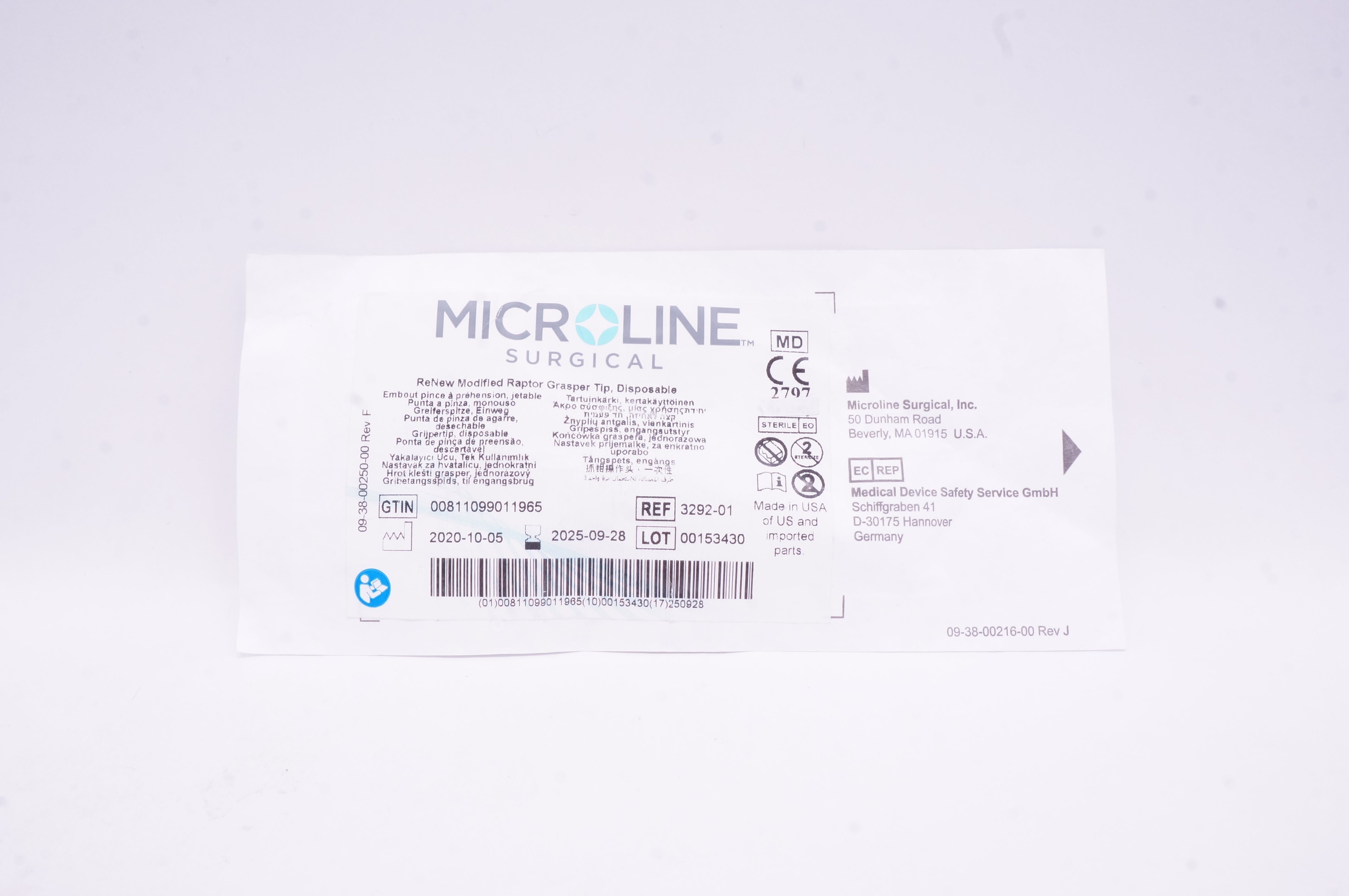 Microline Surgical 3292-01 Renew Modified Raptor Grasper Tip, Disposable