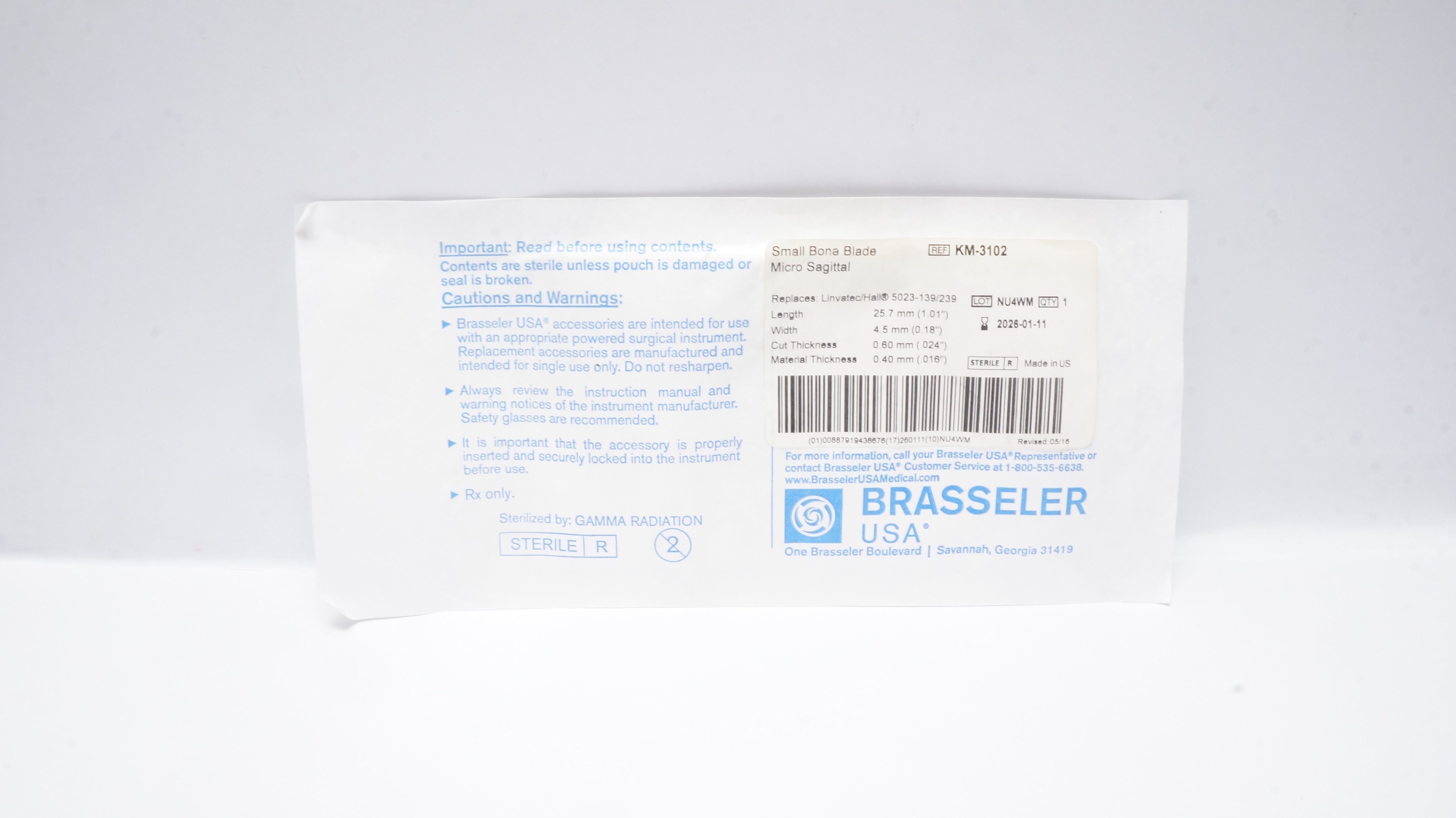 Brasseler KM-3102 Small Bone Blade Micro Sagittal 1.01 x 0.18 x .024 x ...
