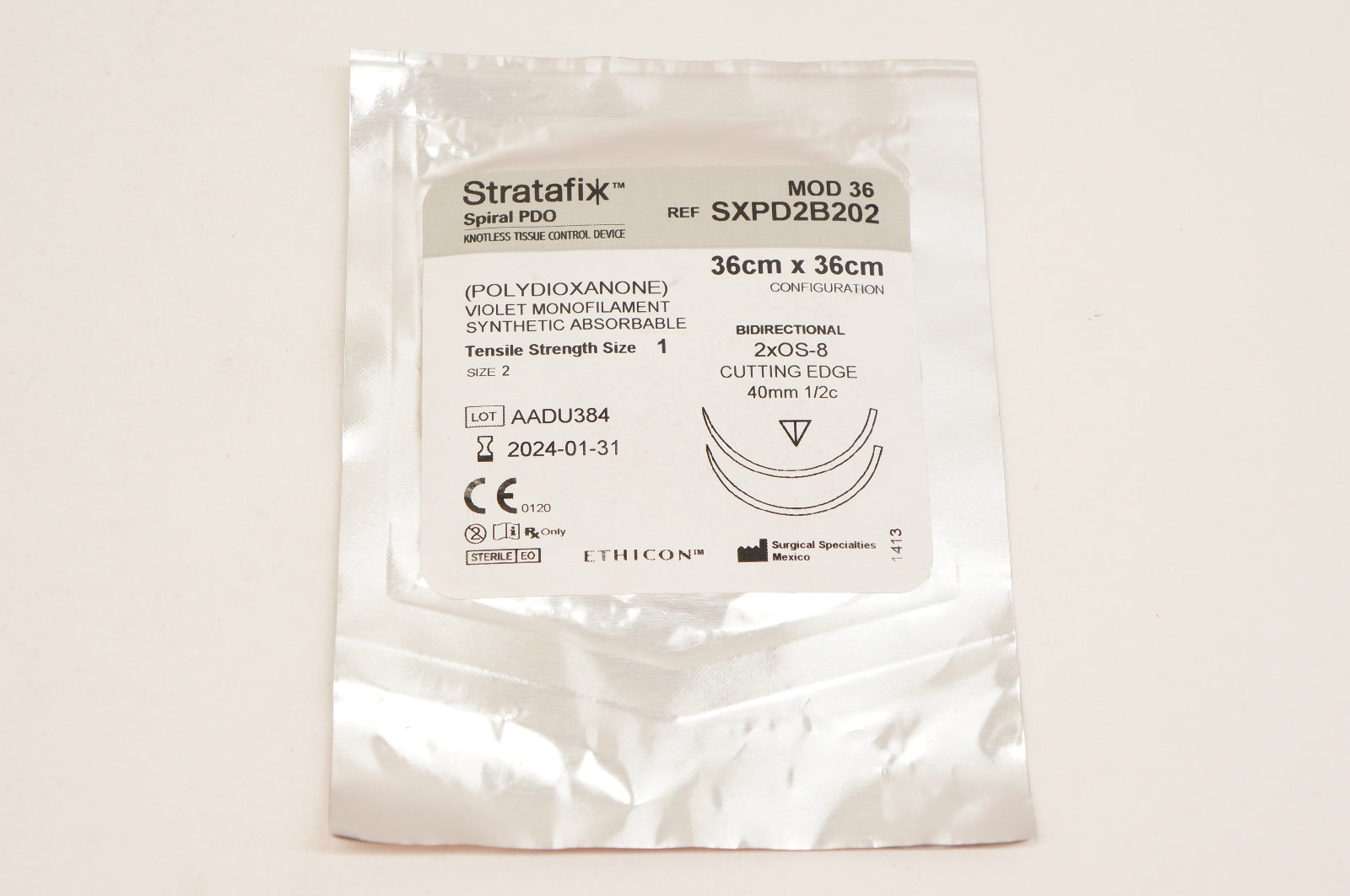 Ethicon SXPD2B202 Stratafix Spiral PDO, 2xOS-8, 40mm 1/2c