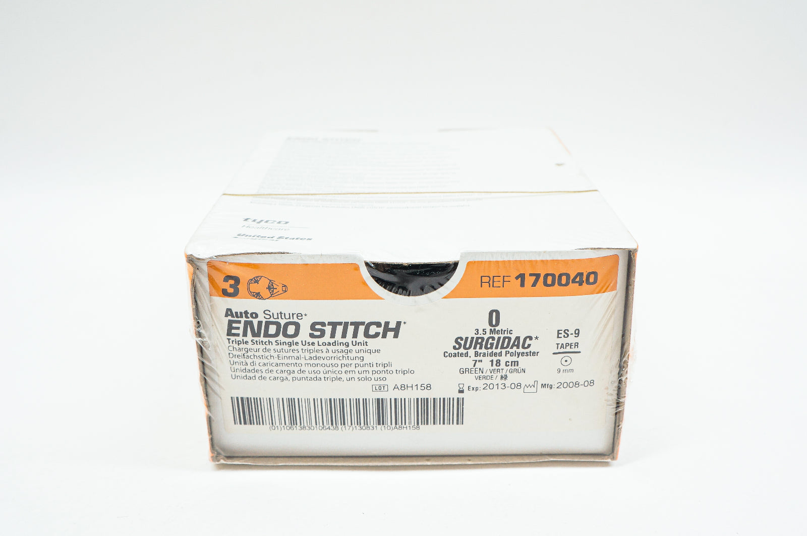 Tyco 170040 ENDO STITCH Surgidac Coated, Size 0, 7inch 18cm (x) - Box of 3