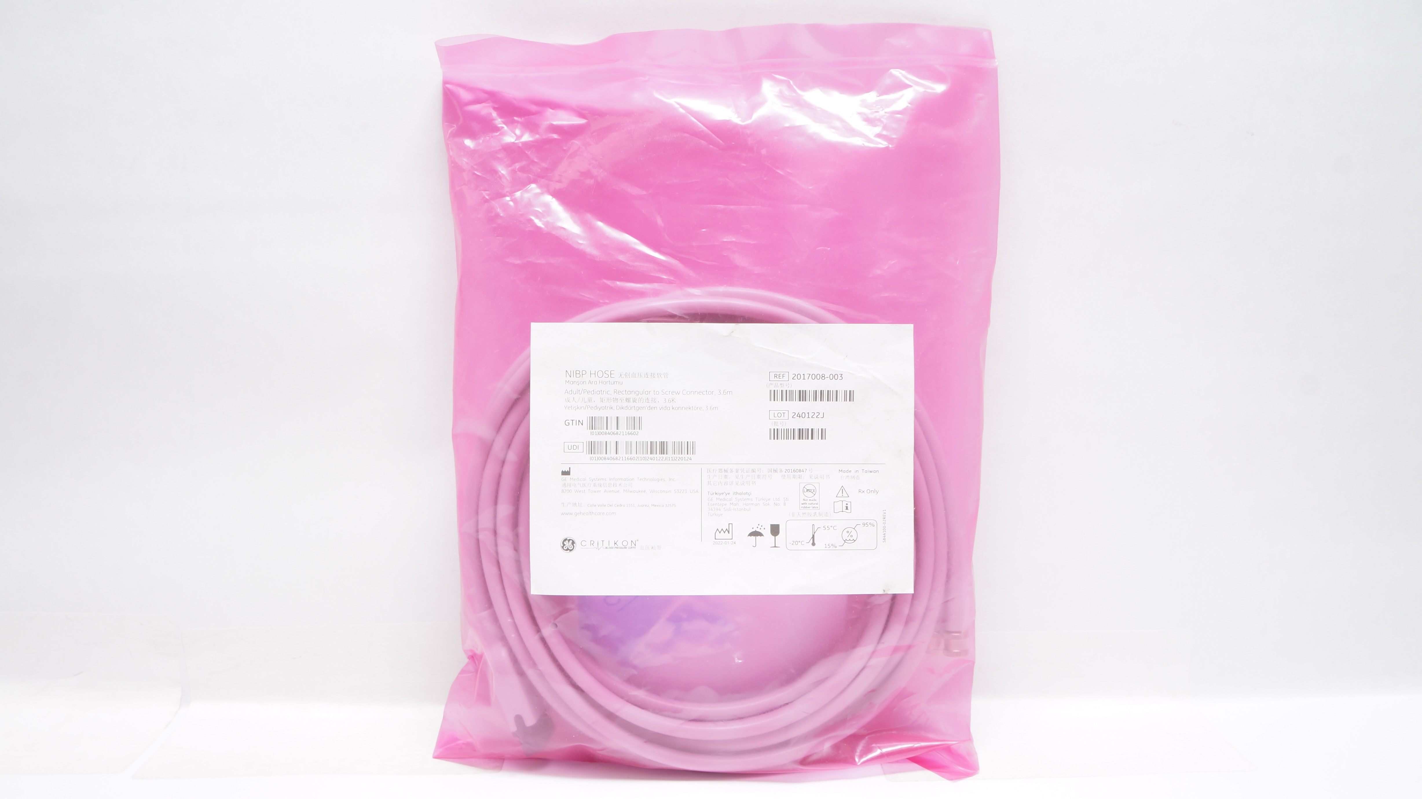 GE 2017008-003 Critikon Adult/Pediatric Rectangular to Screw Connector 3.6m