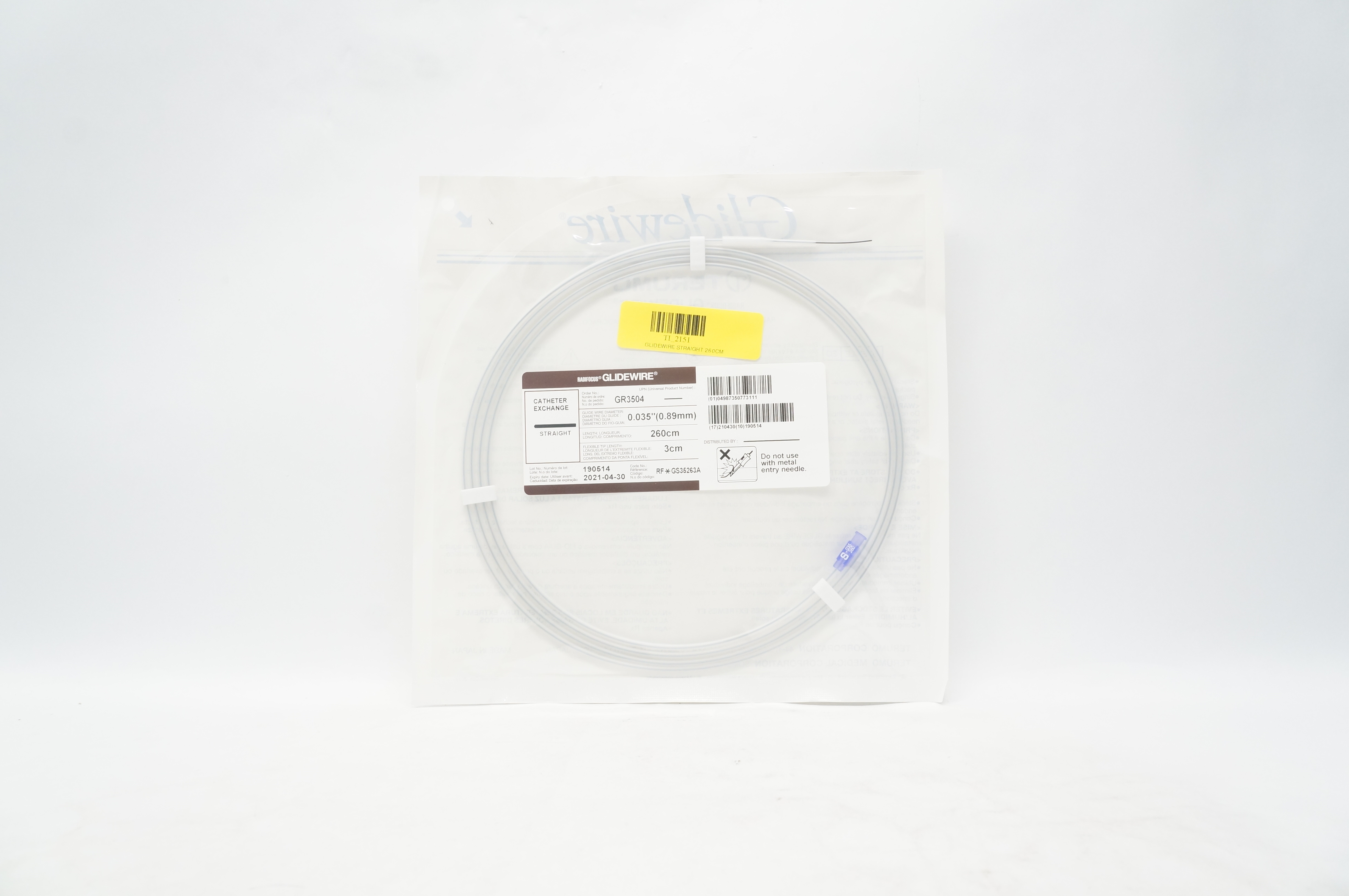 Terumo GR3504 Radiofocus Glidewire Straight 0.035inch x 260cm x 3cm (x)