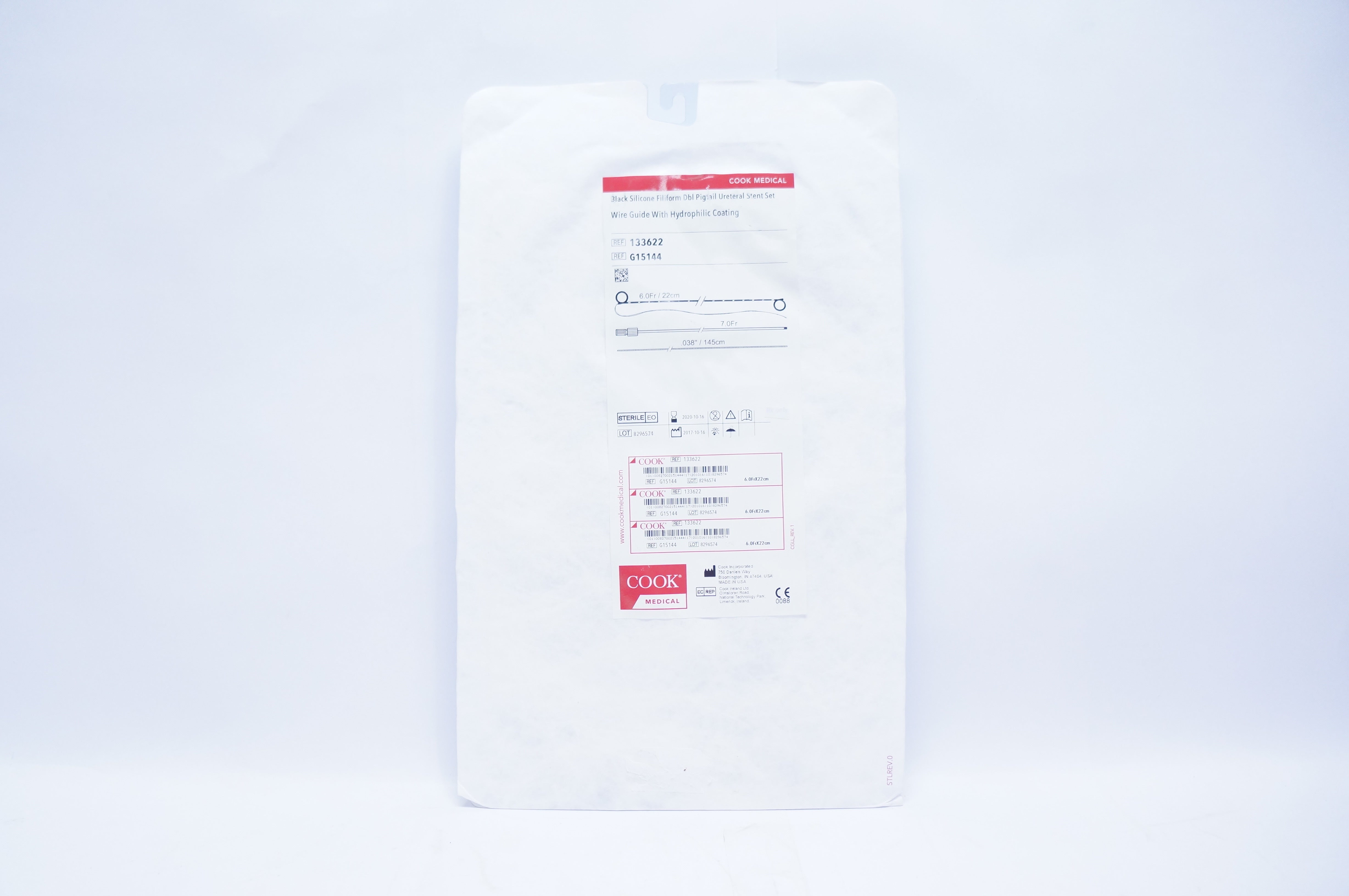 Cook G15144 Silicone Filiform Dbl. Pigtail Ureteral Stnt Set 6Fr.x 22cm (x)