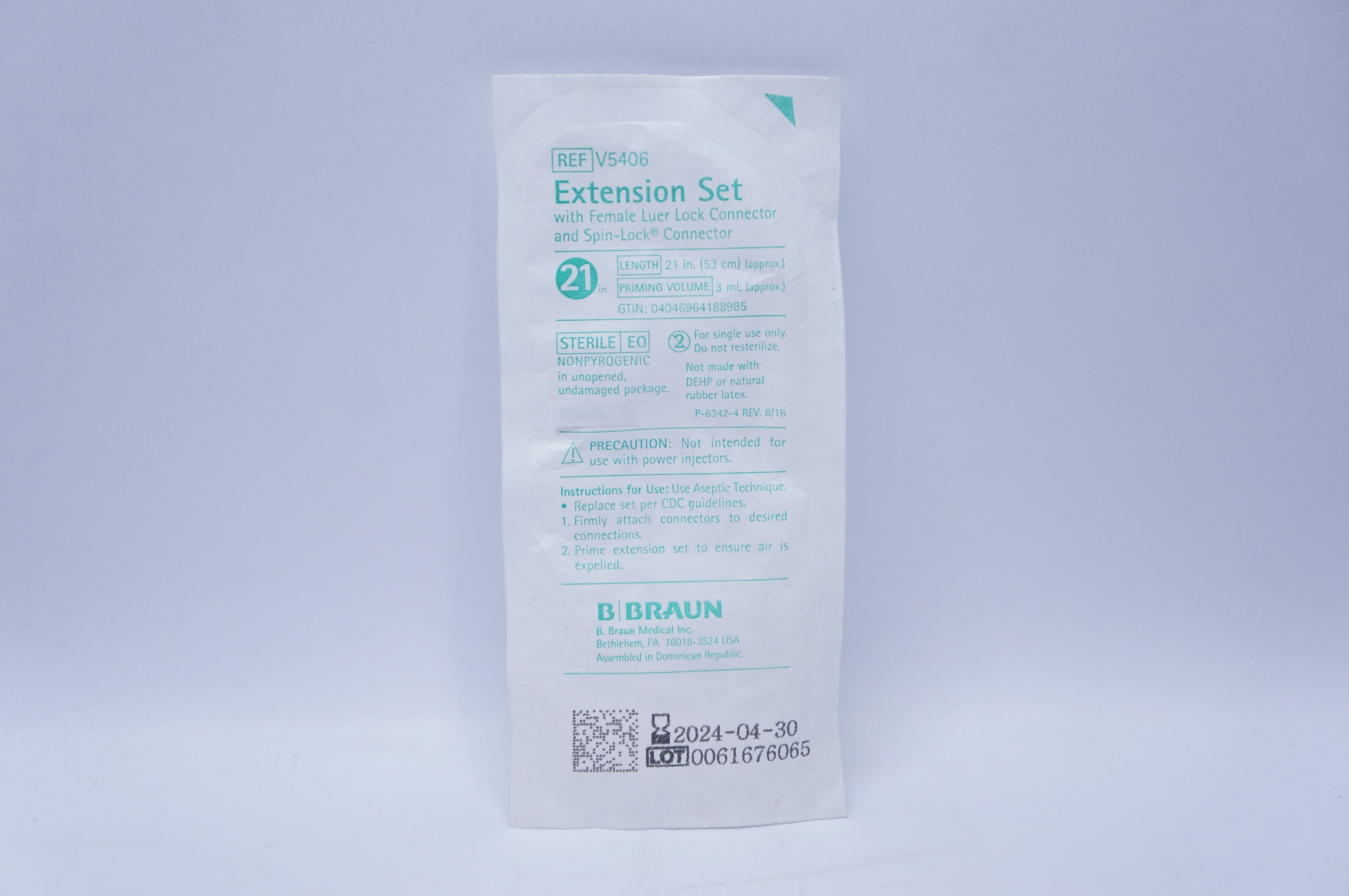 Braun V5406 Extension Set with Female Luer Lock, Spin-Lock Connector ...