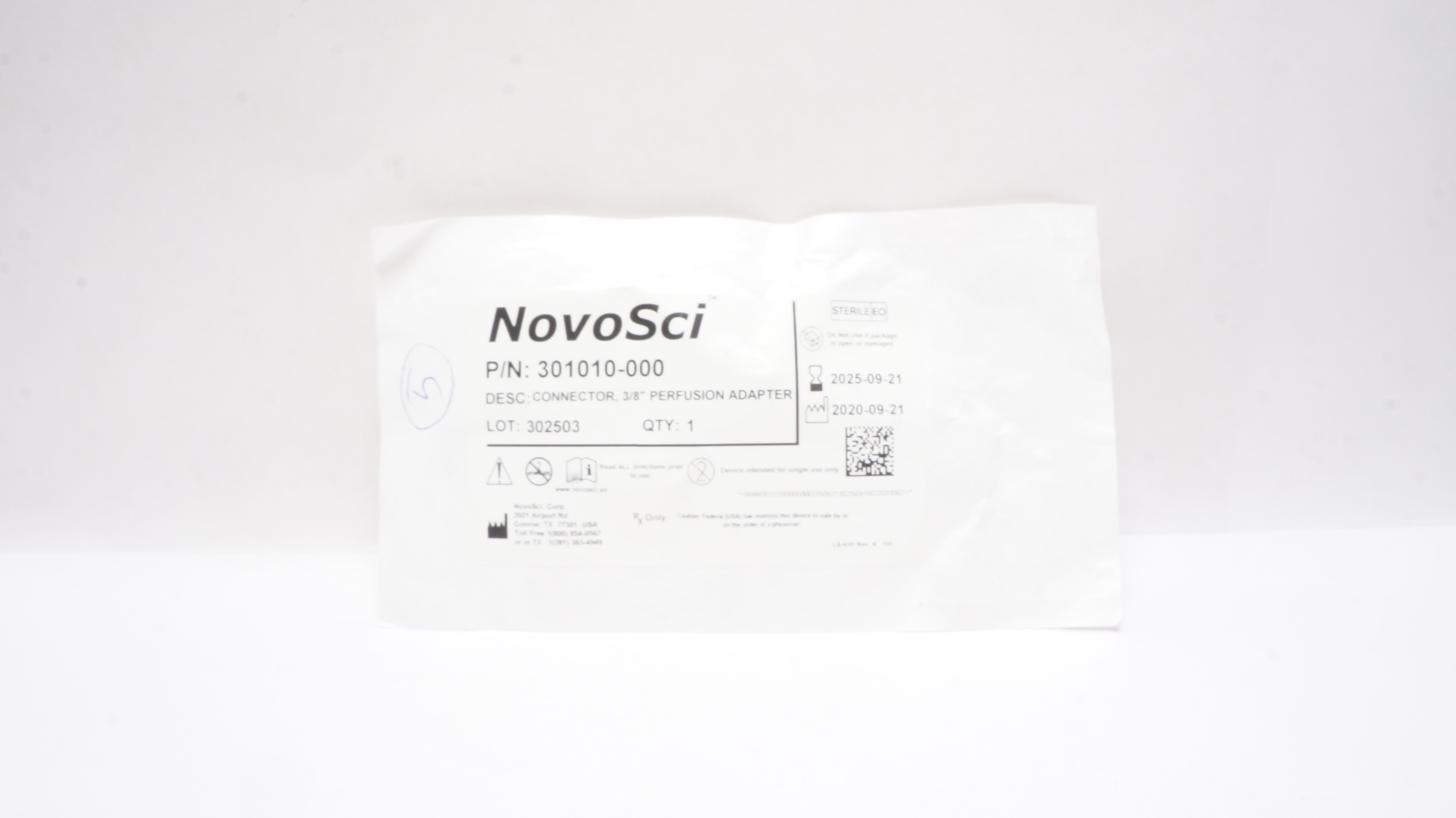NovoSci 301010-000 Connector, Perfusion Adapter 3/8inch