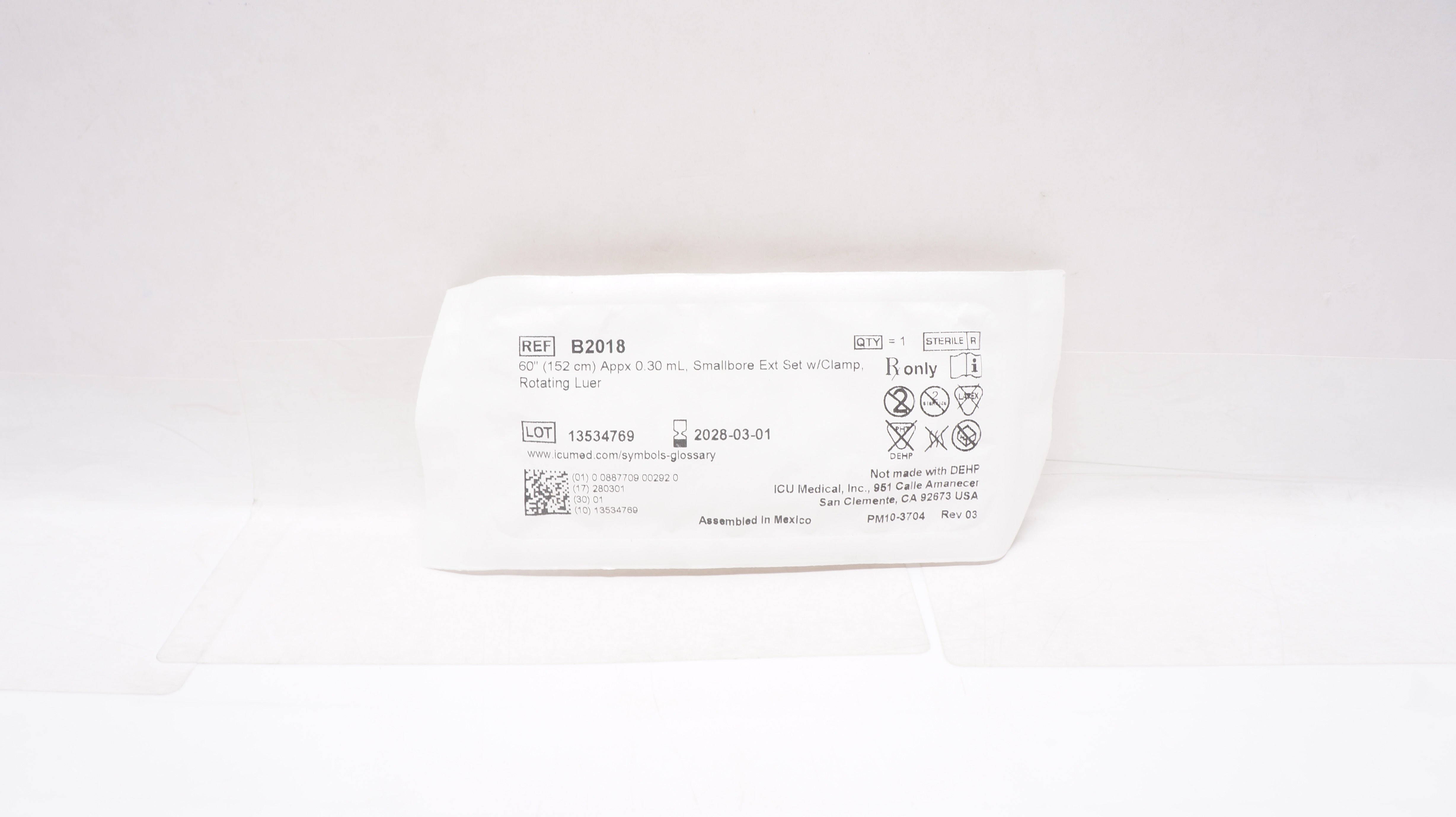 ICU Medical B2018 Smallbore Extension Set w/Clamp, Luer 60inch Approx x ...