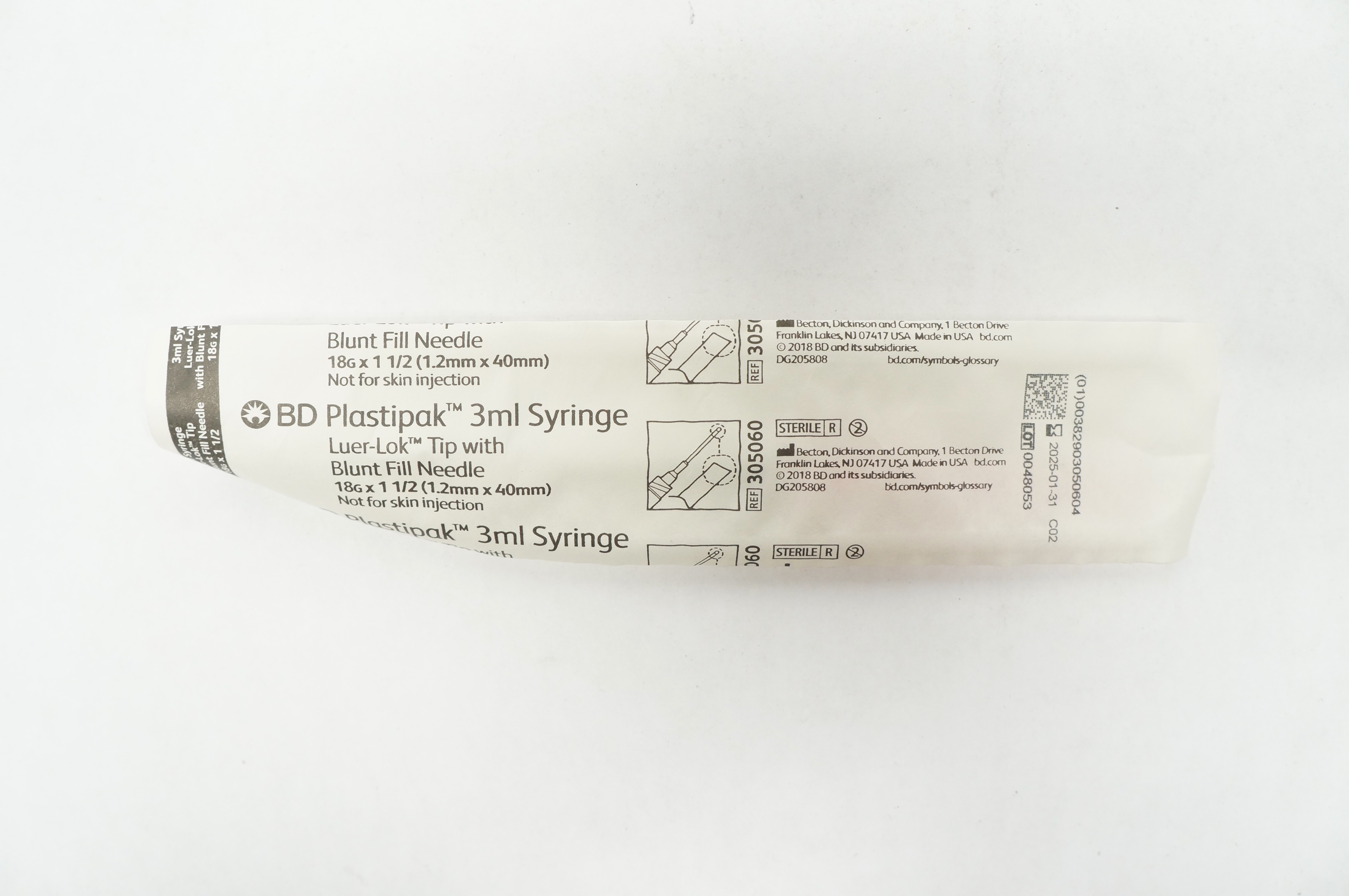 Bd 305060 Syringe 3ml Luer Lok Tip With Blunt Fill Ndle 18g X 1 12inch