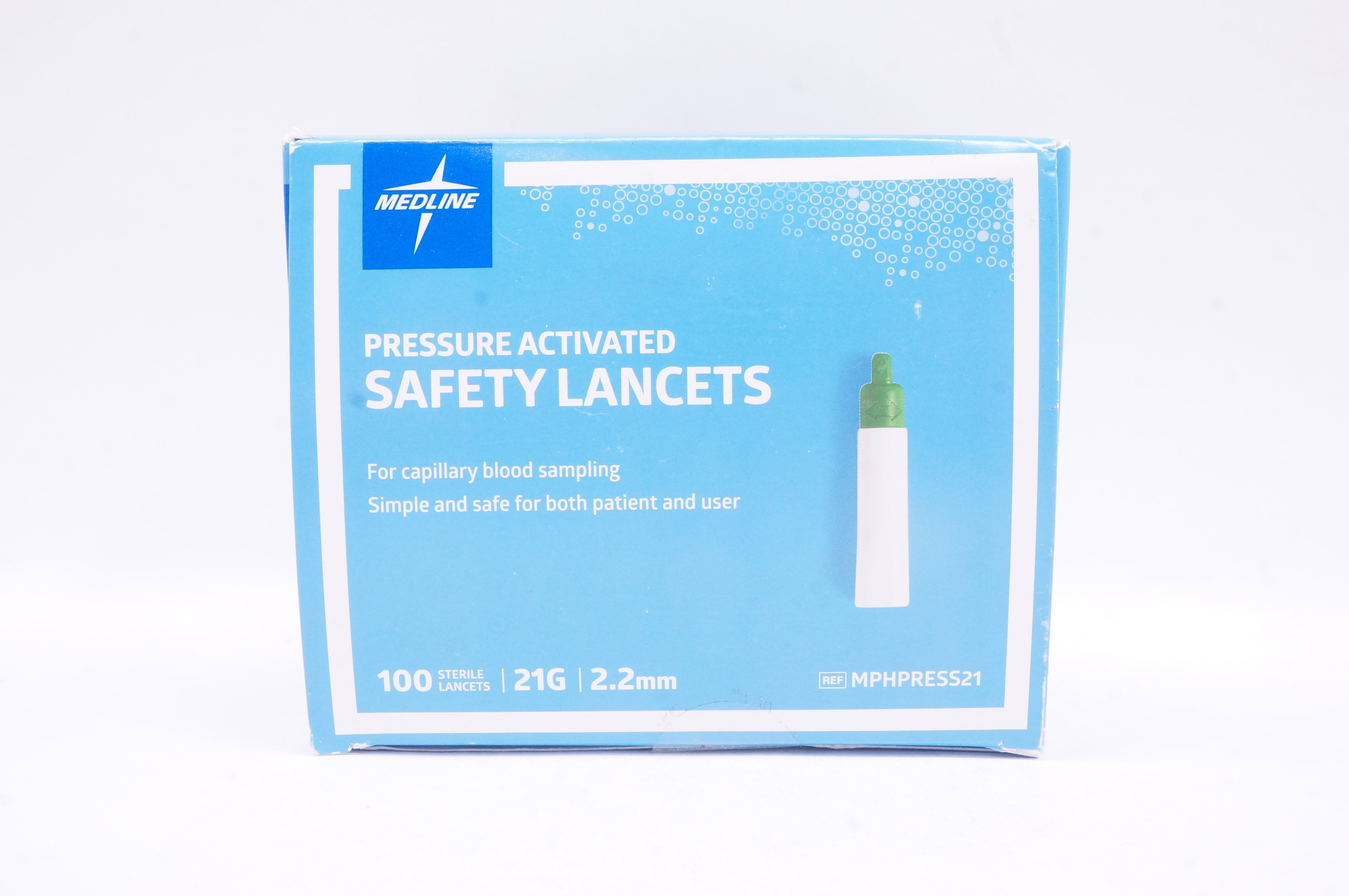 Medline MPHPRESS21 Pressure Activated Safety Lancets 21G 2.2mm - Box of 100