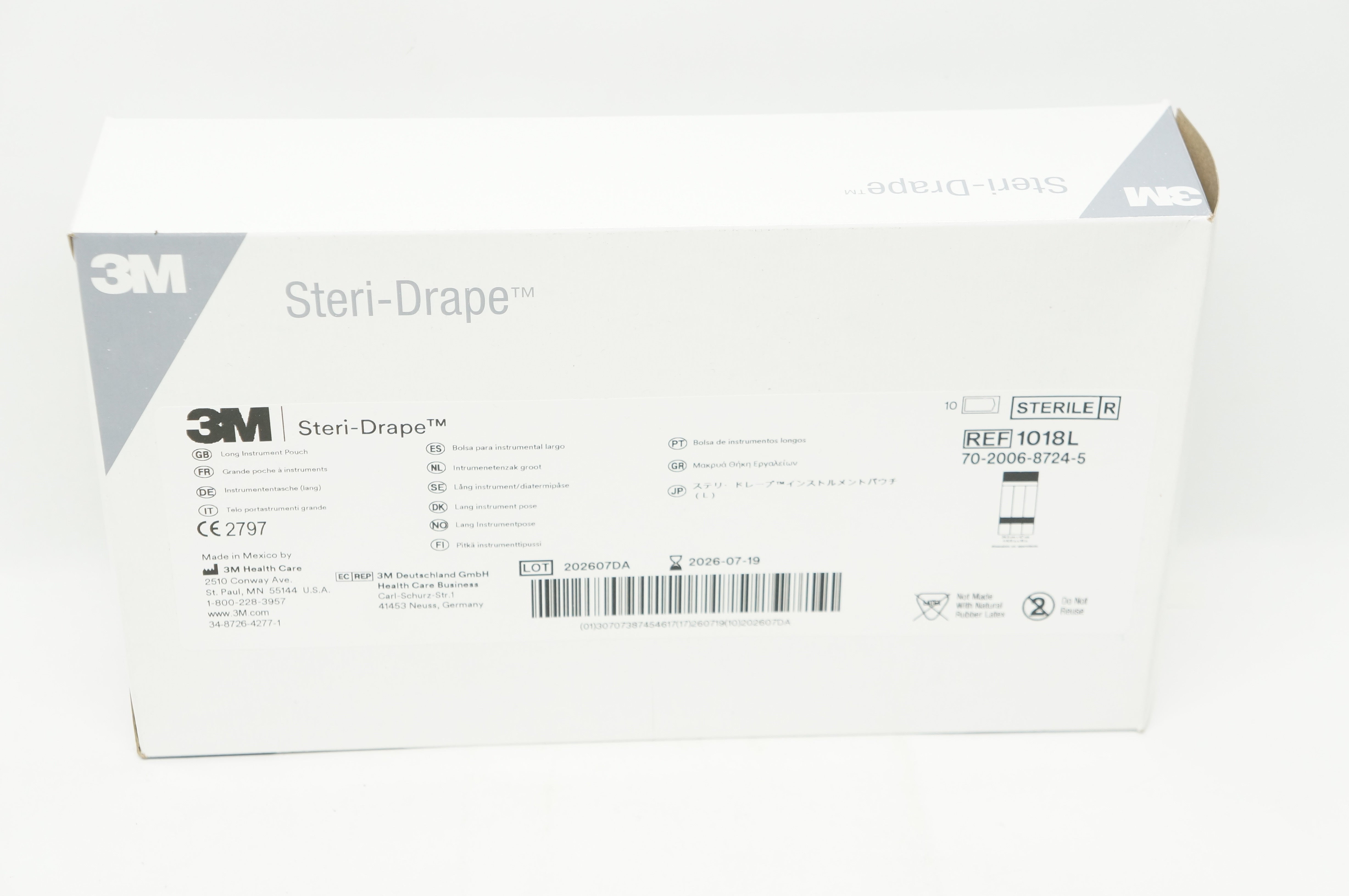 3M 1018L Steri-Drape Long Instrument Pouch 9 5/8 inch x 18 inch - Box of 10