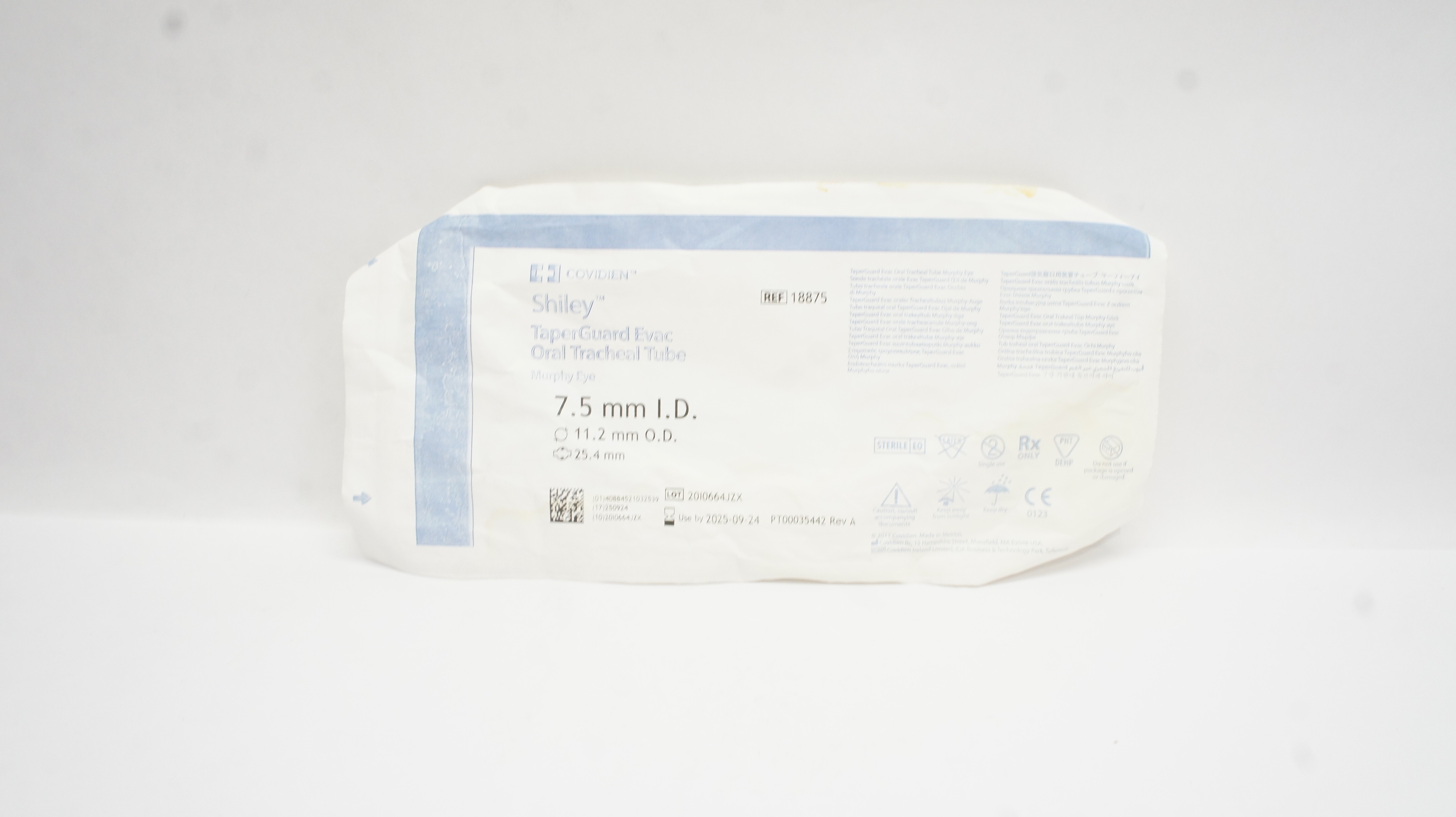 Covidien 18875 Shiley TaperGuard Evac Oral Tracheal Tube 7.5ID x 11.2OD ...