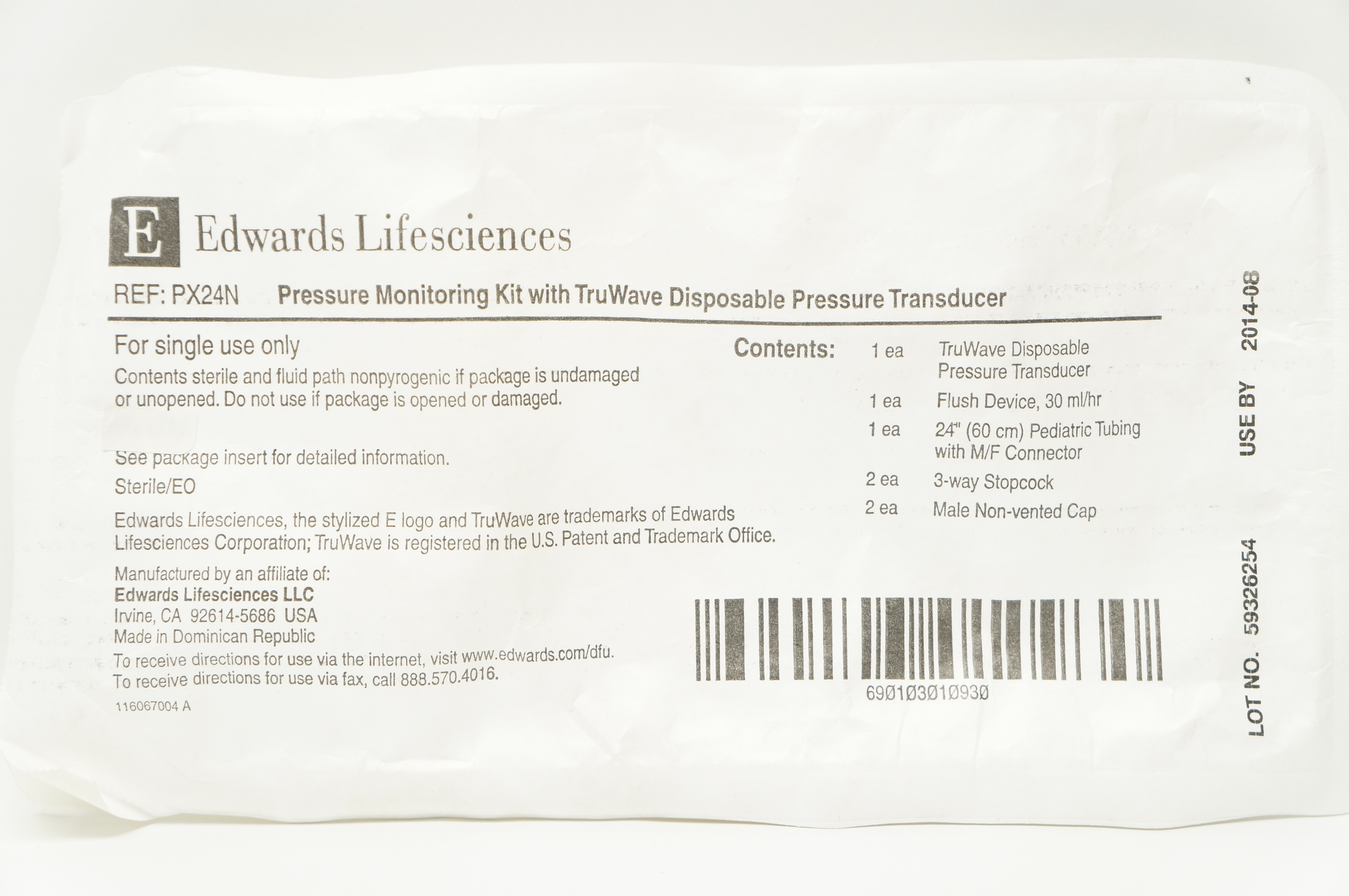 Edwards Lifesciences Px24n Truwave Pressure Monitoring Set 30cc24inch X