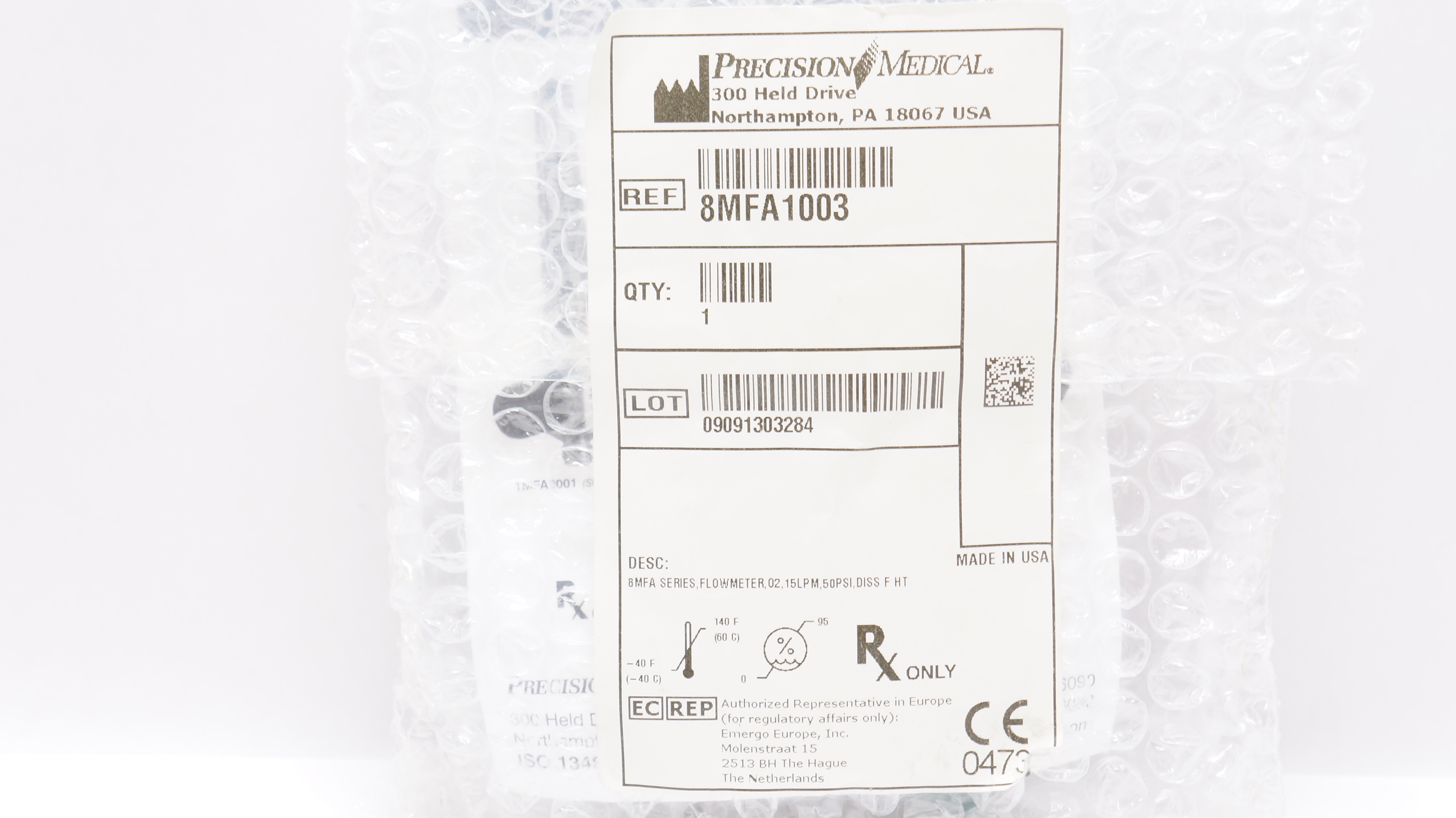 Precision Medical 8MFA1003 8 MFA Series Flowmeter 02 15LPM 50PSI Diss F HT