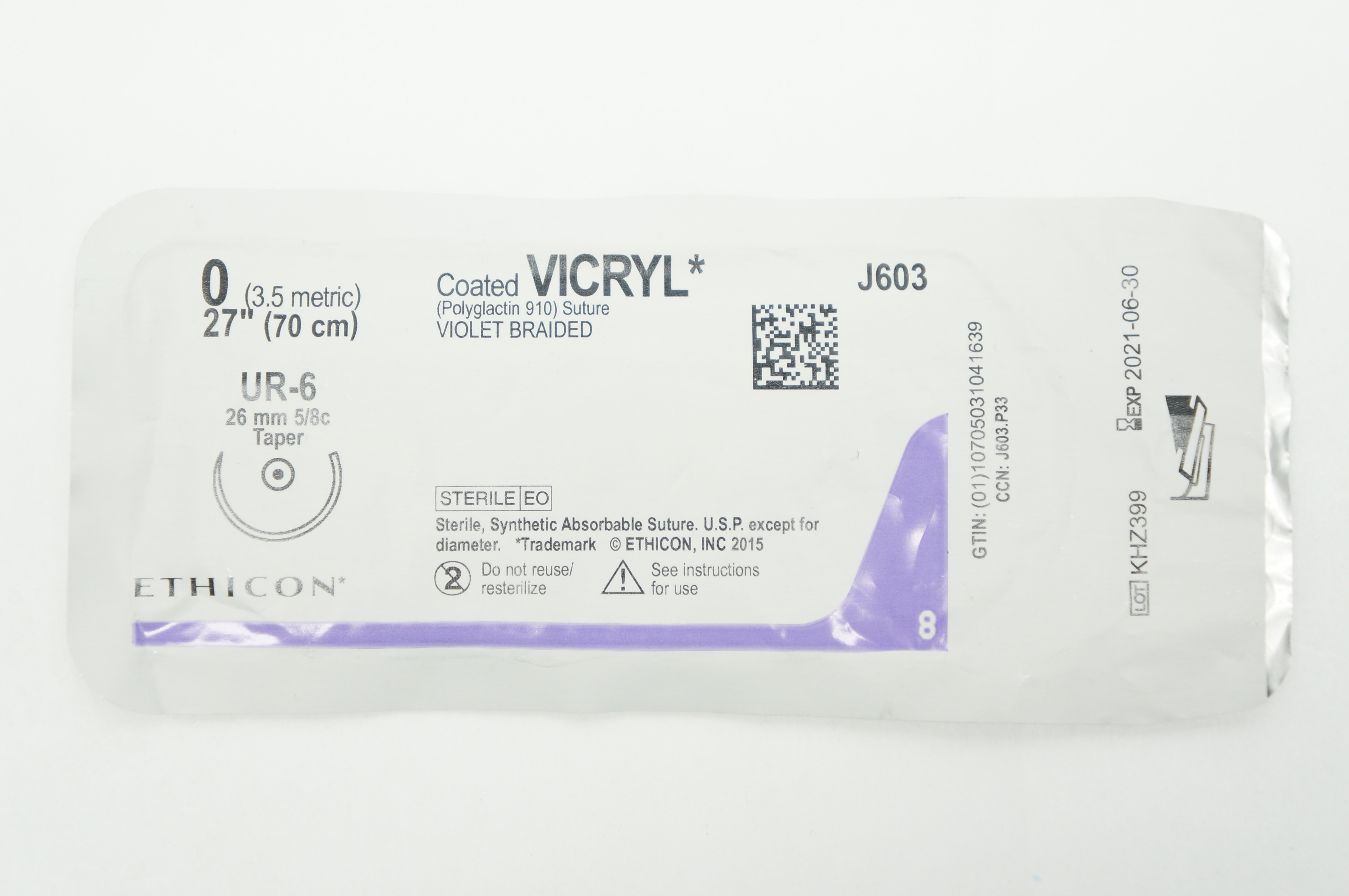 Ethicon J603 0 VICRYL UR-6 26mm 5/8c Taper 27 inch