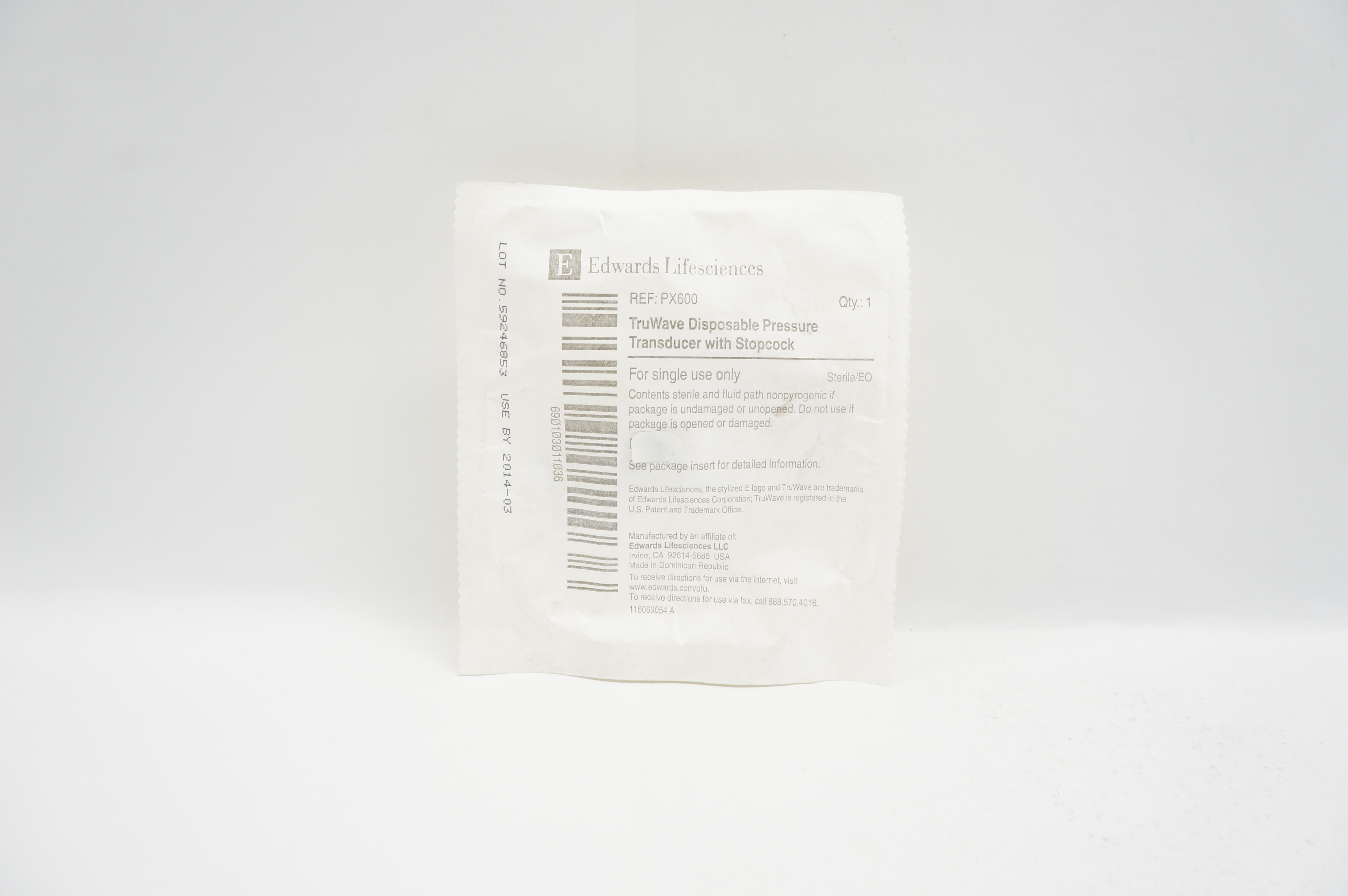 Edwards Lifesciences PX600 TruWave Disposable Pressure Transducer w ...
