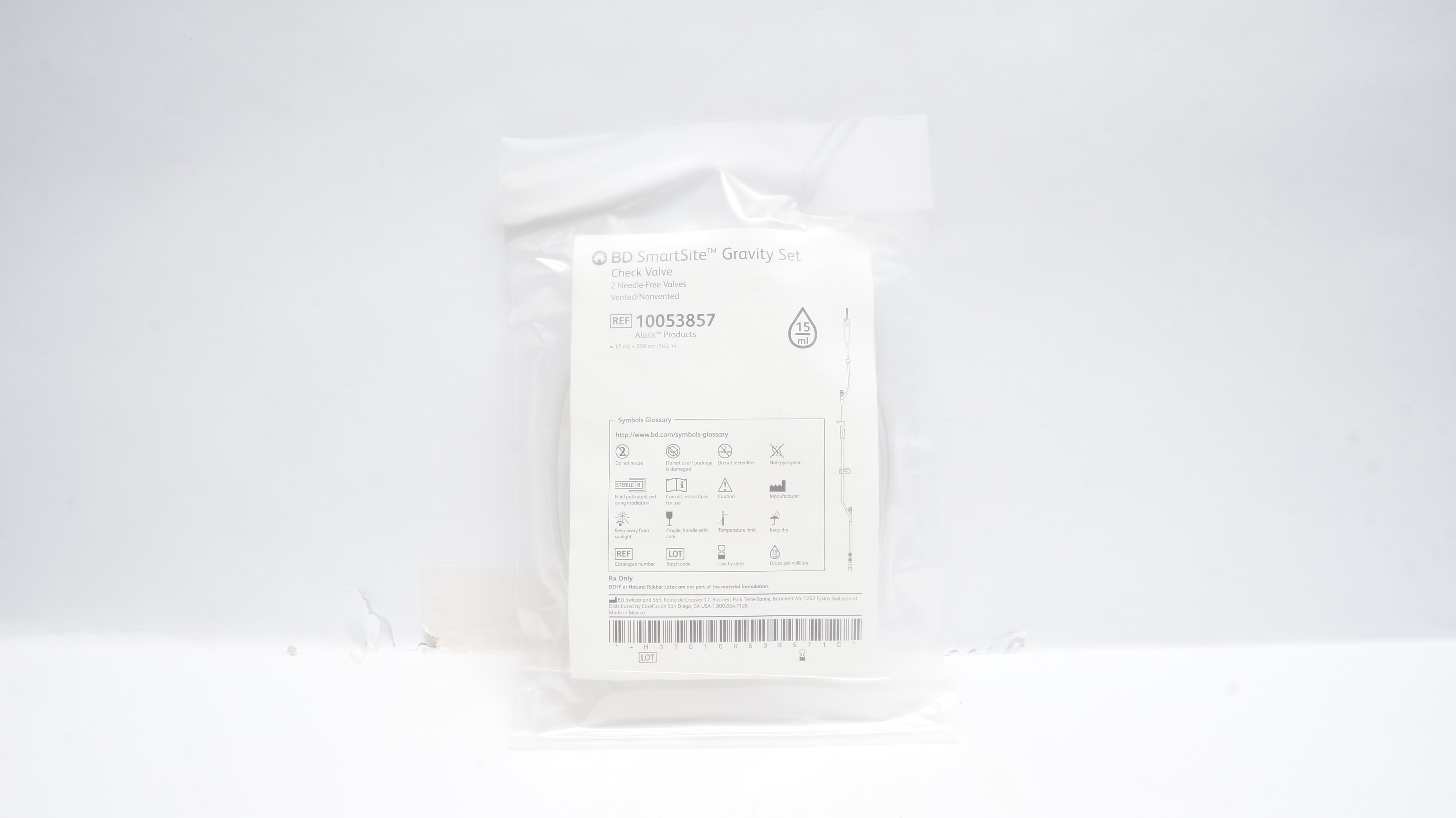 BD 10053857 SmartSite Gravity Set Check Valve 15 Drops 17 mL x 102inch (x)