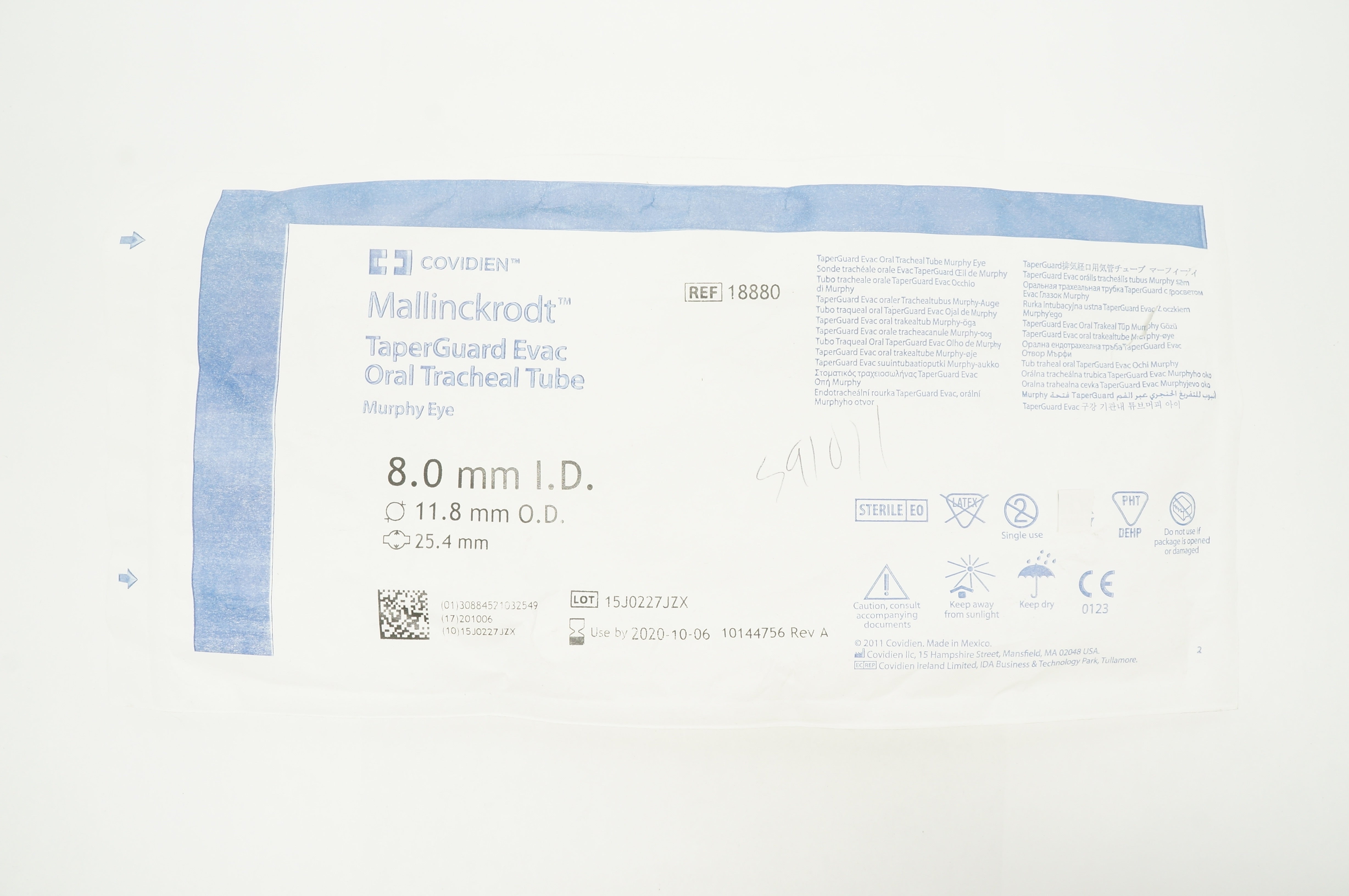 Covidien 18880 Mallinckrodt Evac Oral Tracheal Tube 8.0 ID x 11.8 OD x ...
