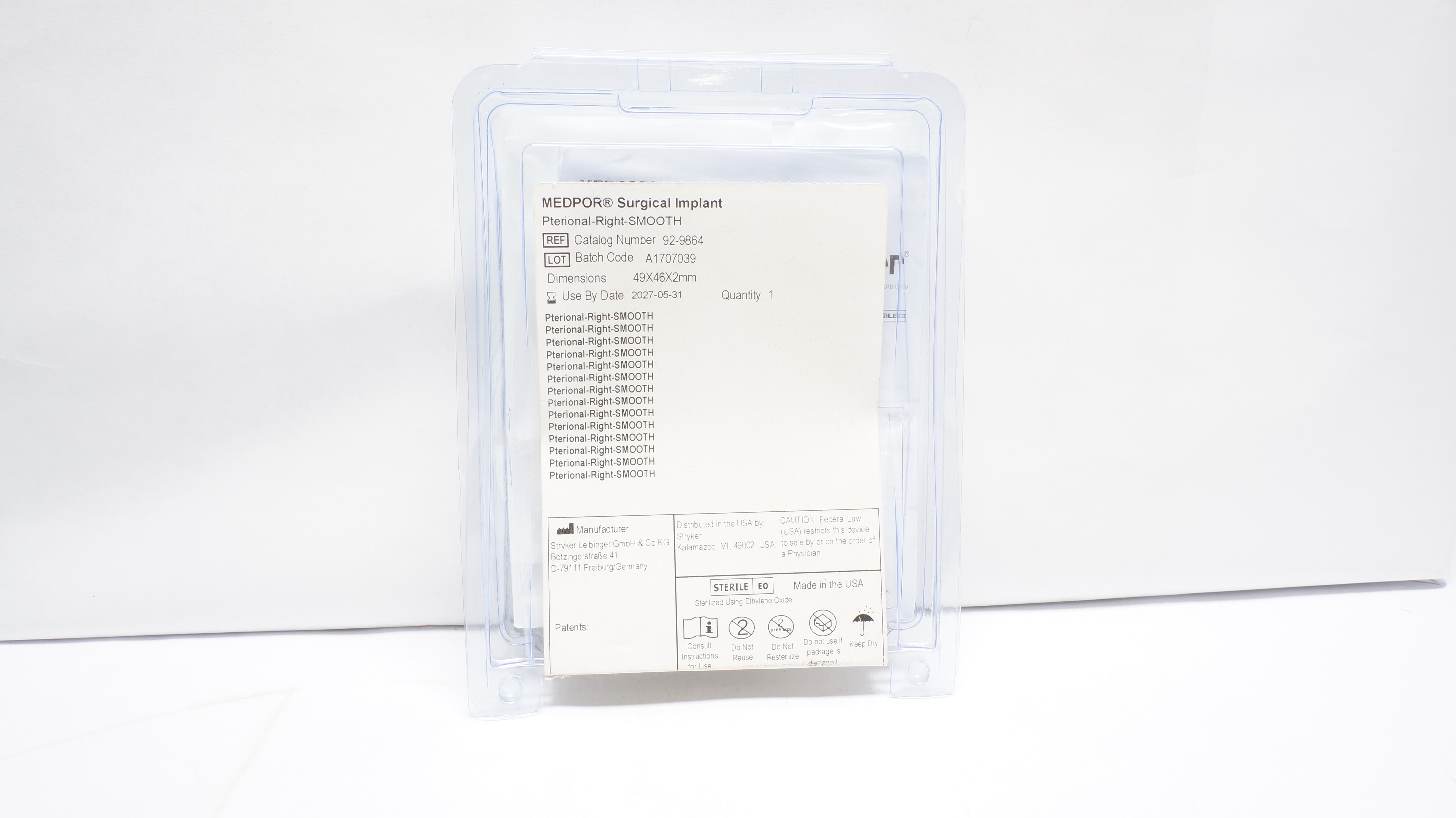 Stryker 92-9864 Medpor Surgical Implant Pterional Right Smooth