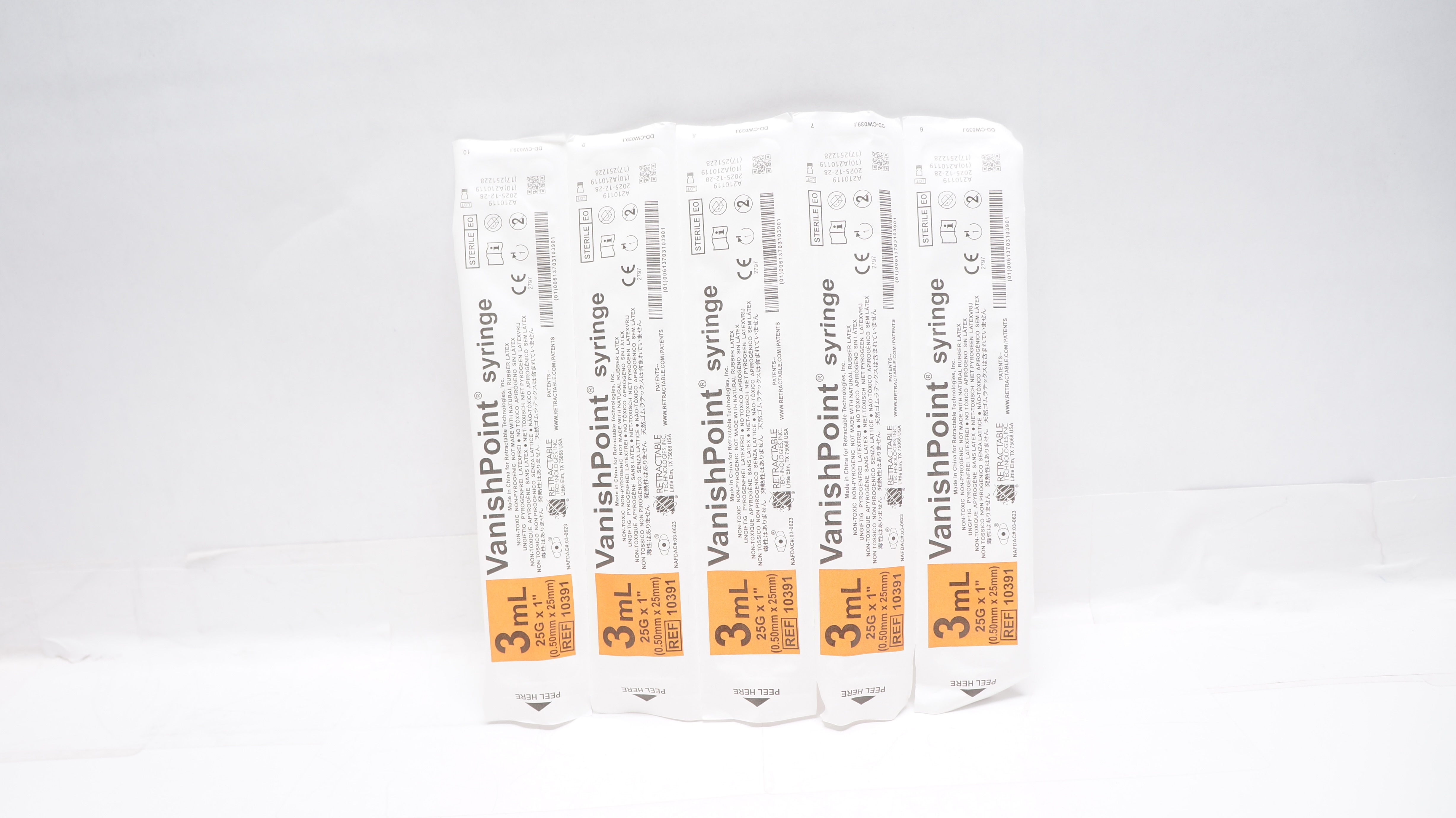 Retractable Technologies 10391 Vanish Point Syringe 3mL 25G x 1in -5 Pack