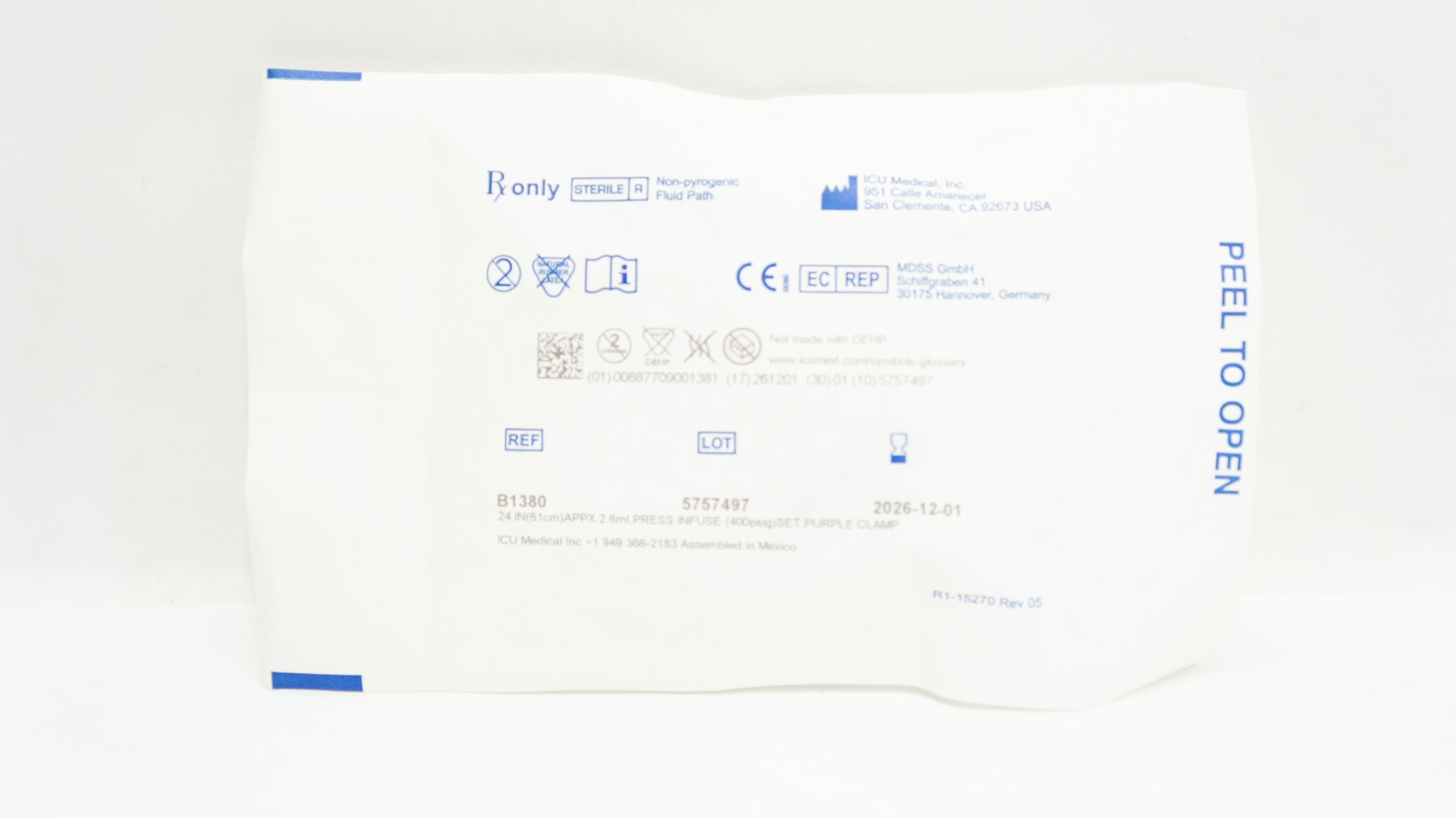 ICU Medical B1380 Microbore IV Extension Set 24inch x 2.6mL