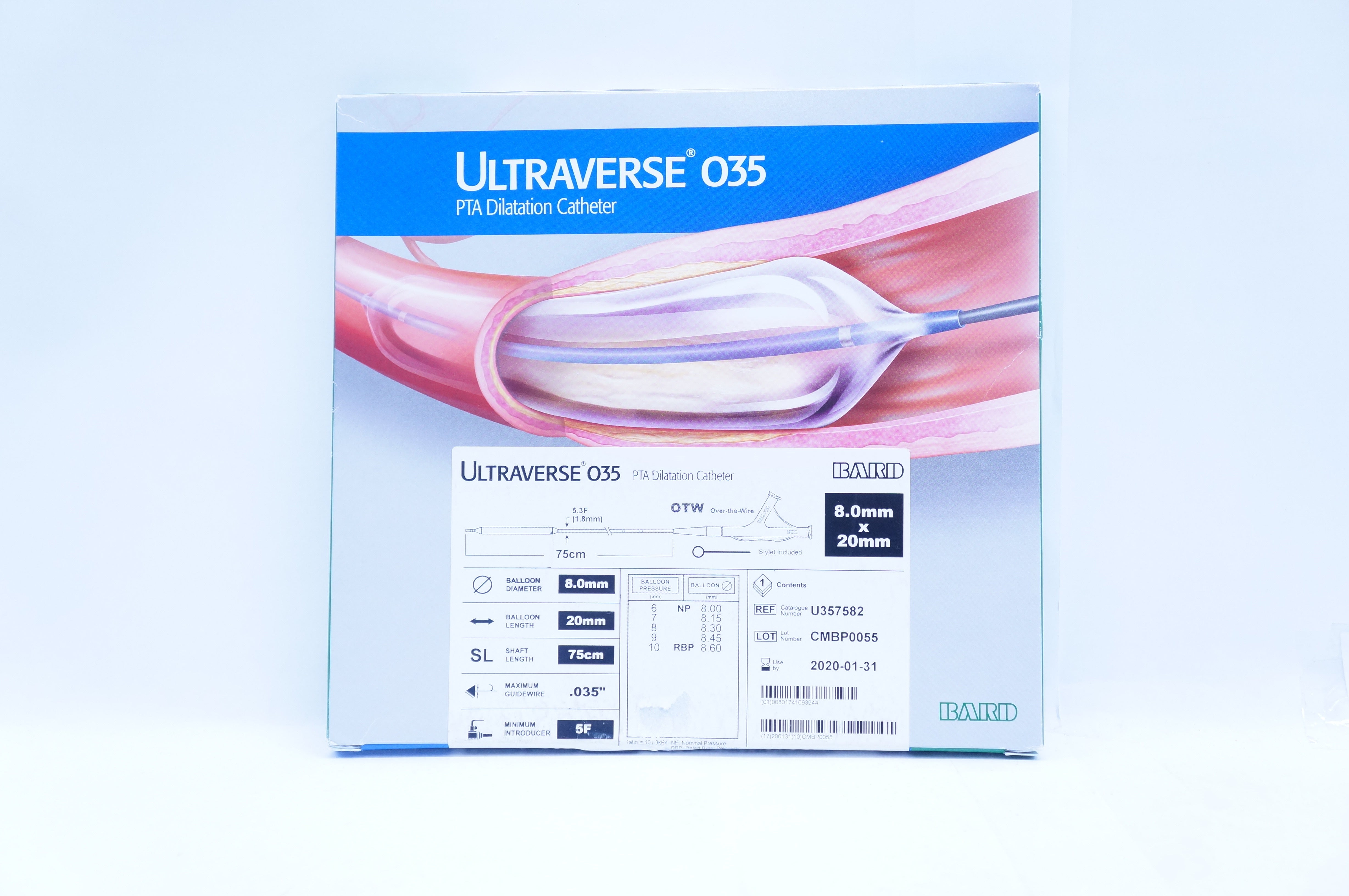 Bard U357582 Ultraverse 035 PTA Balloon Dilatation Cath. 8mm x 20mm ...