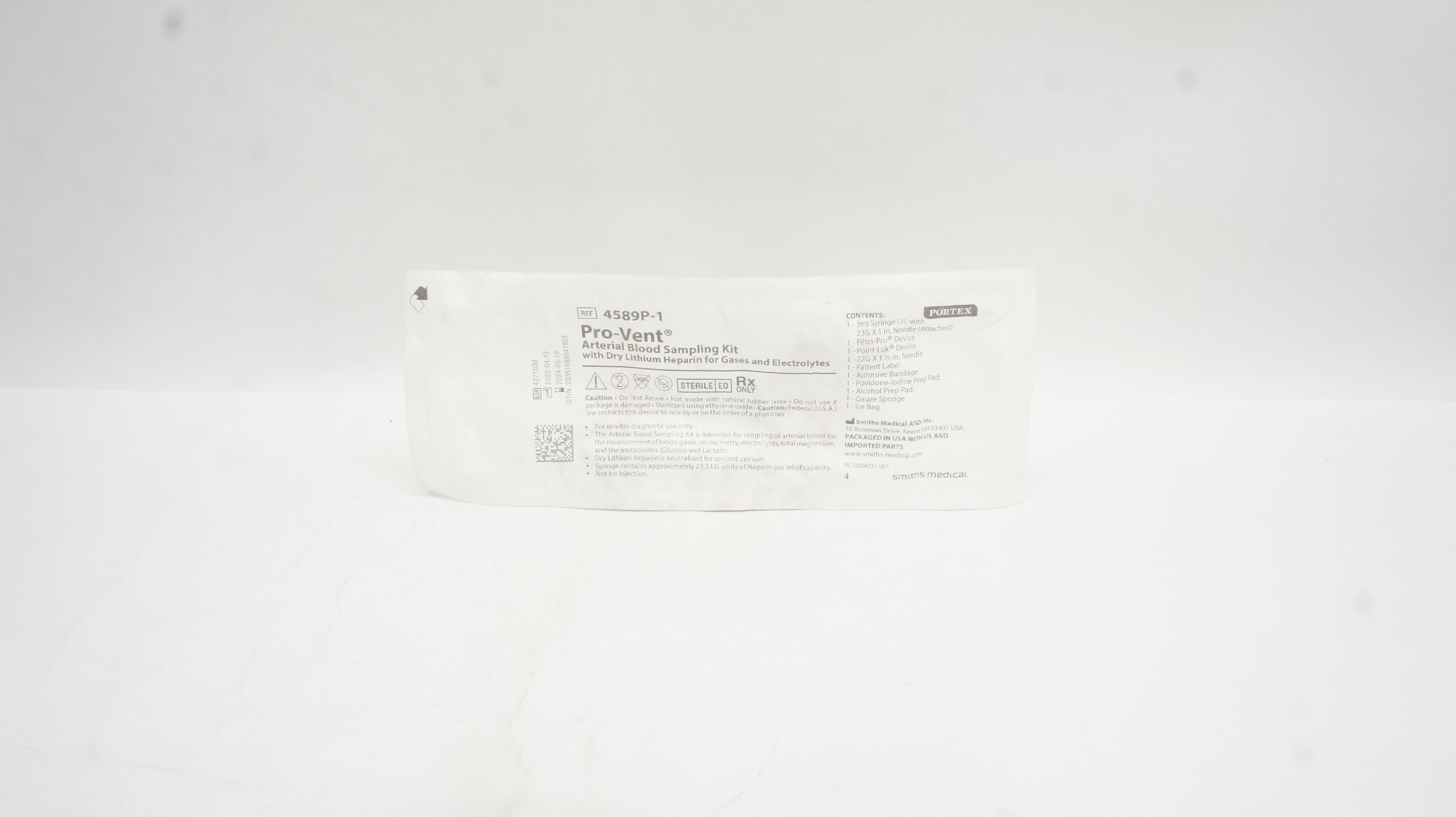Smiths Medical 4589P-1 Portex Pro-Vent Arterial Blood Sampling Kit