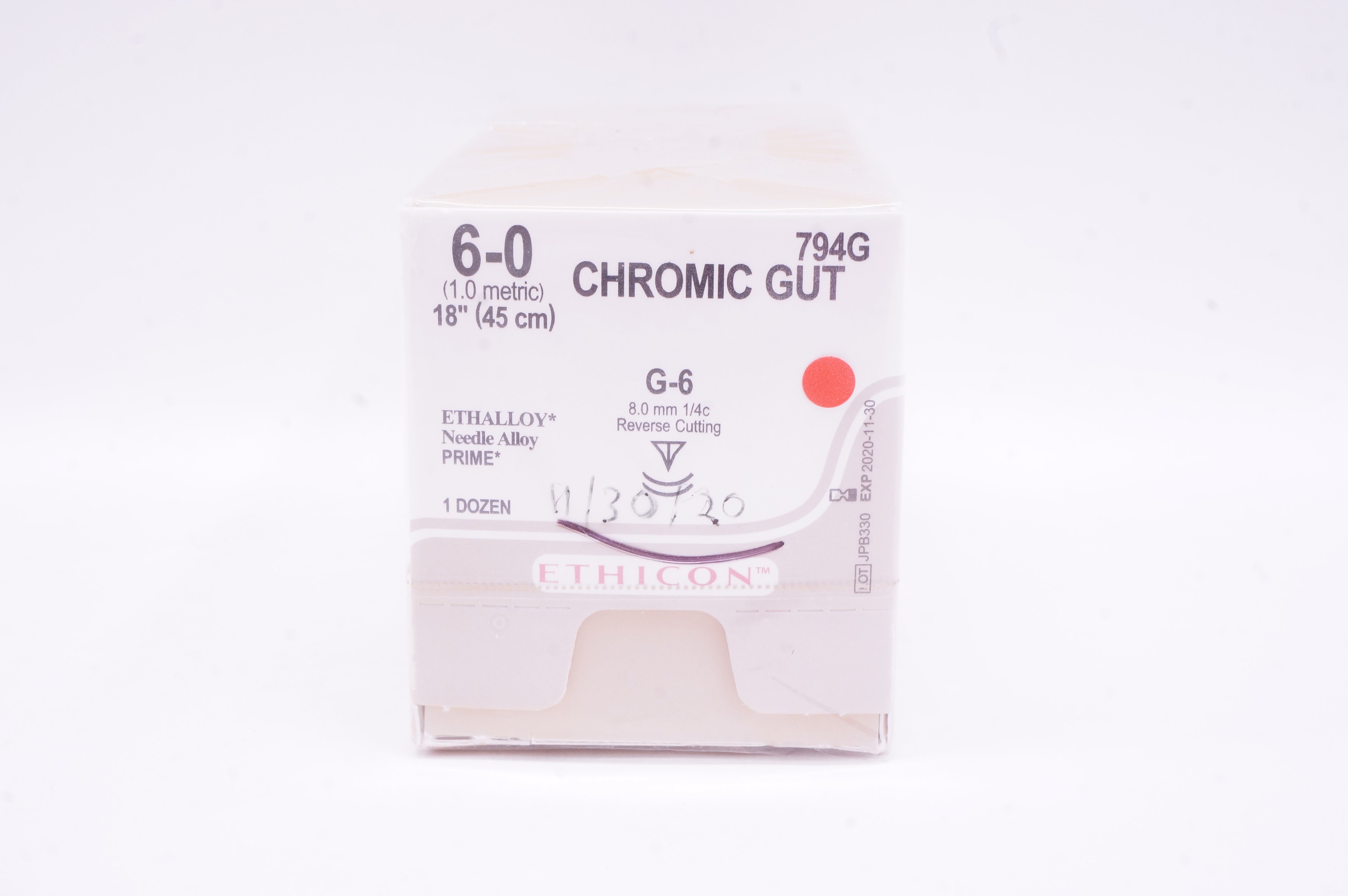 Ethicon 794G 6-0 CHROMIC GUT, G-6, 8.0mm 1/4c Reverse Cutting,18in (x ...