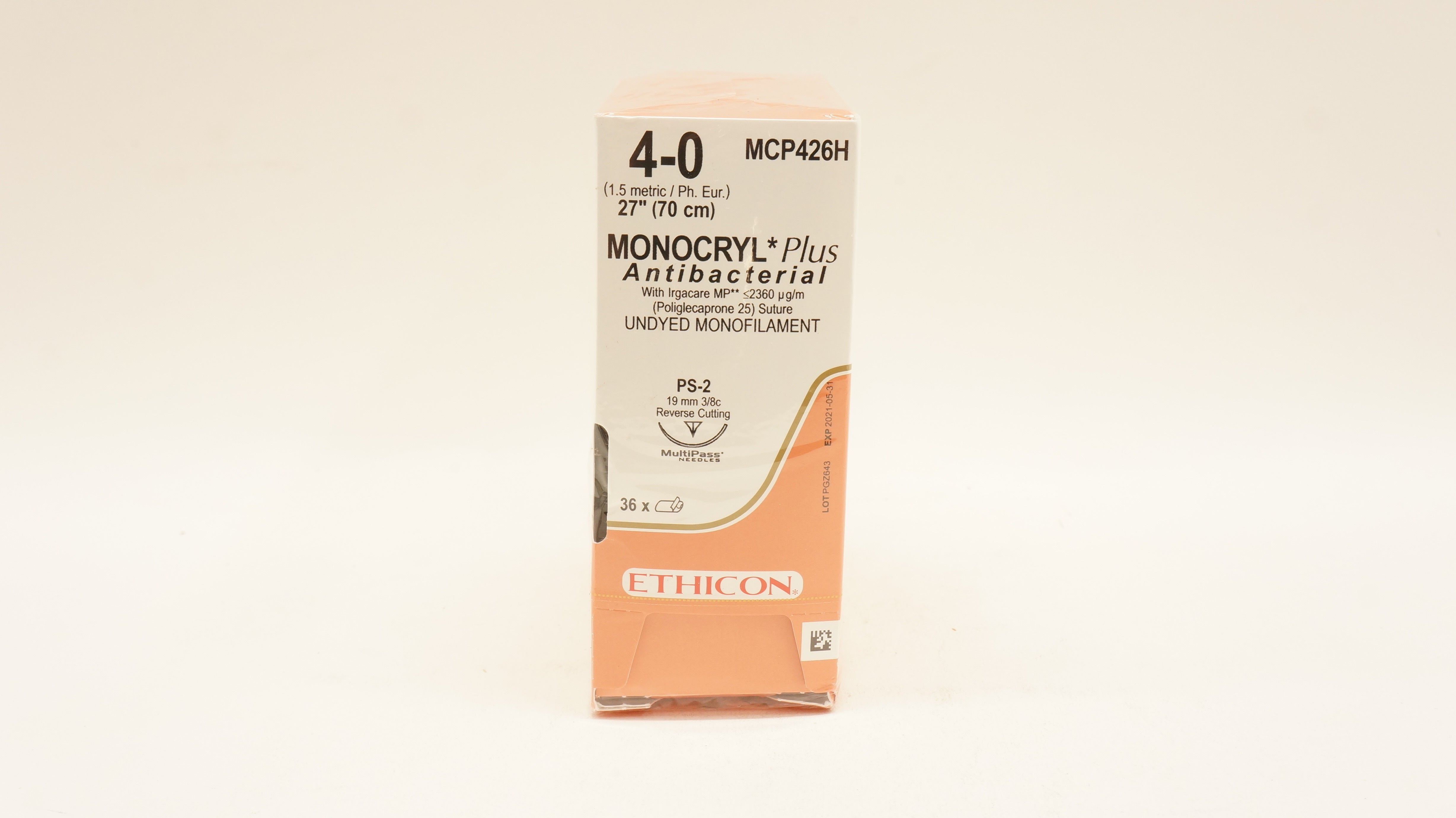 Ethicon MCP426H MONOCRYL Plus Suture PS-2 19mm 3/8c Taper 27inch - Box ...