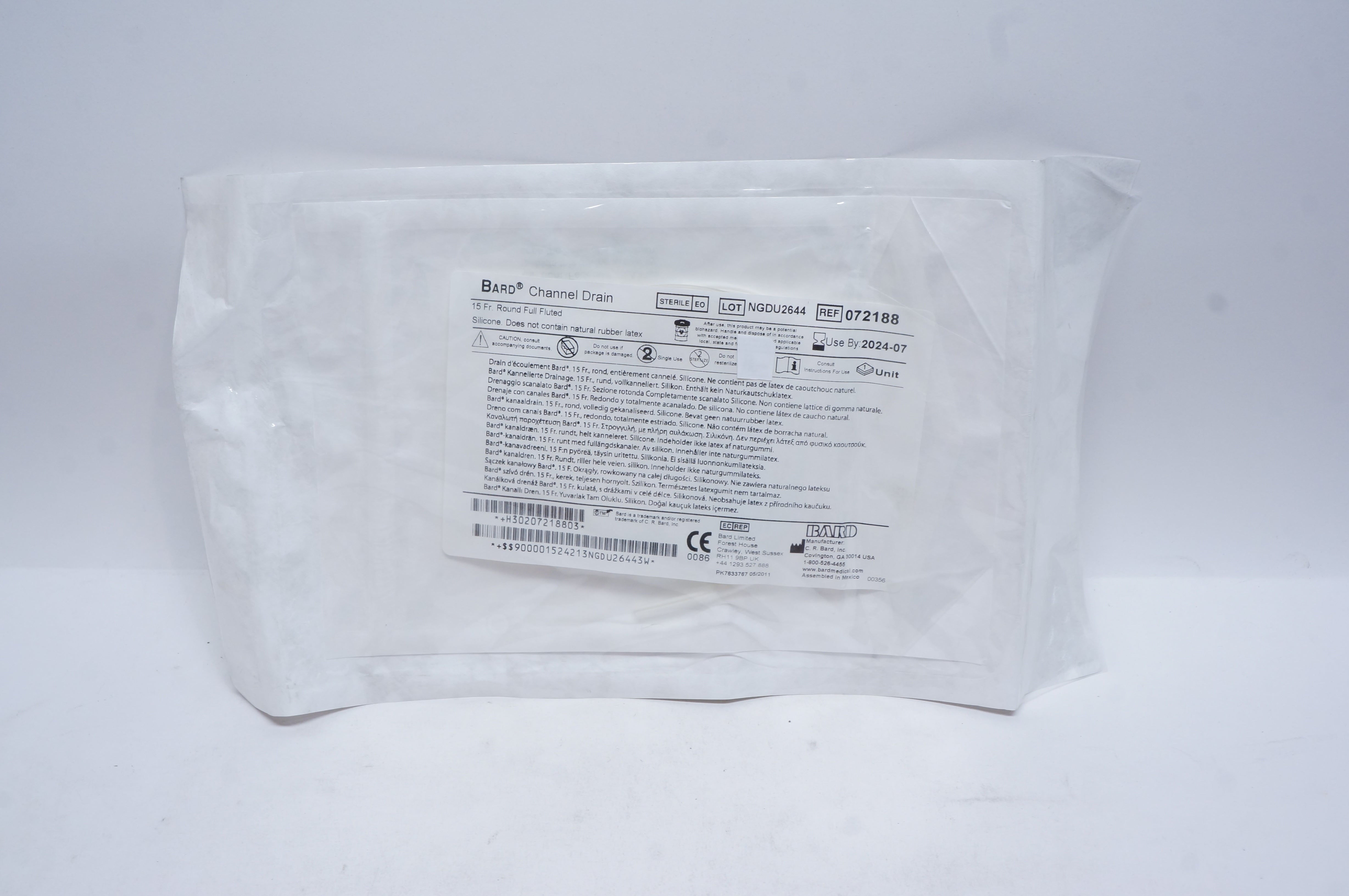 Bard 072188 Channel Drain 15Fr, Round Full Fluted