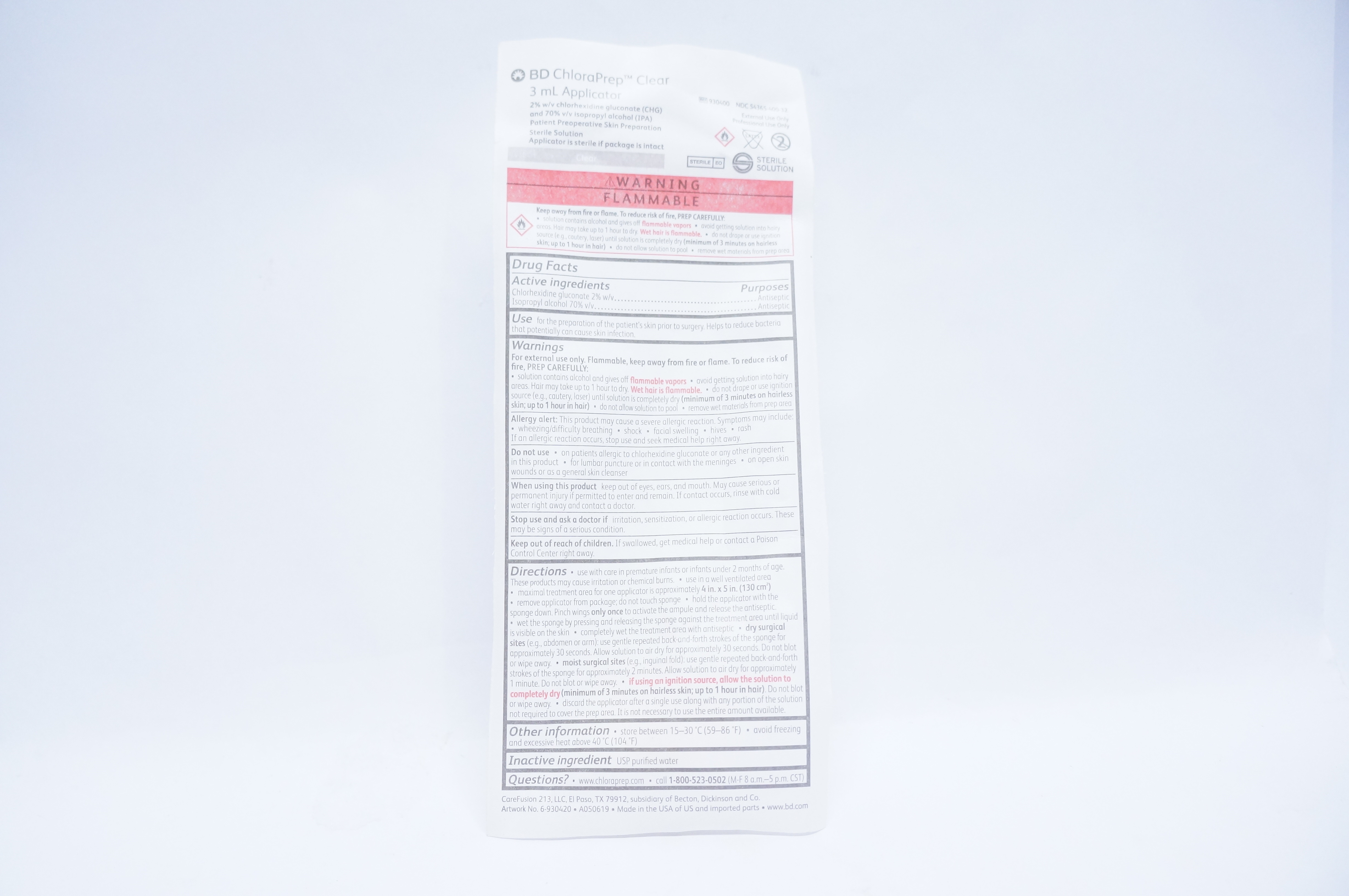 BD 930400 ChloraPrep Clear 3mL Applicator