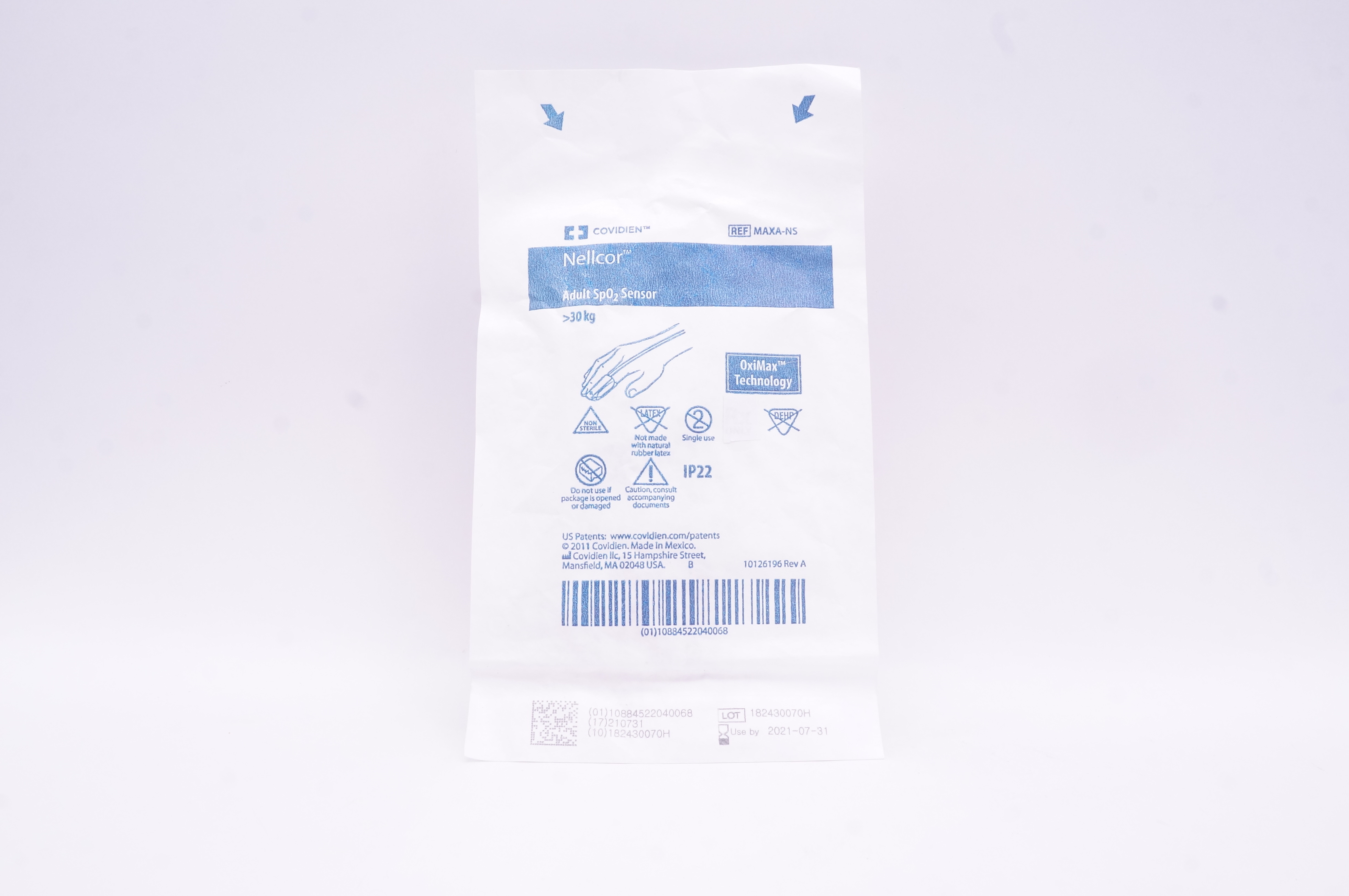 Covidien MAXA-NS Nellcor Adult SpO2 Sensor > 30kg OxiMax Technology