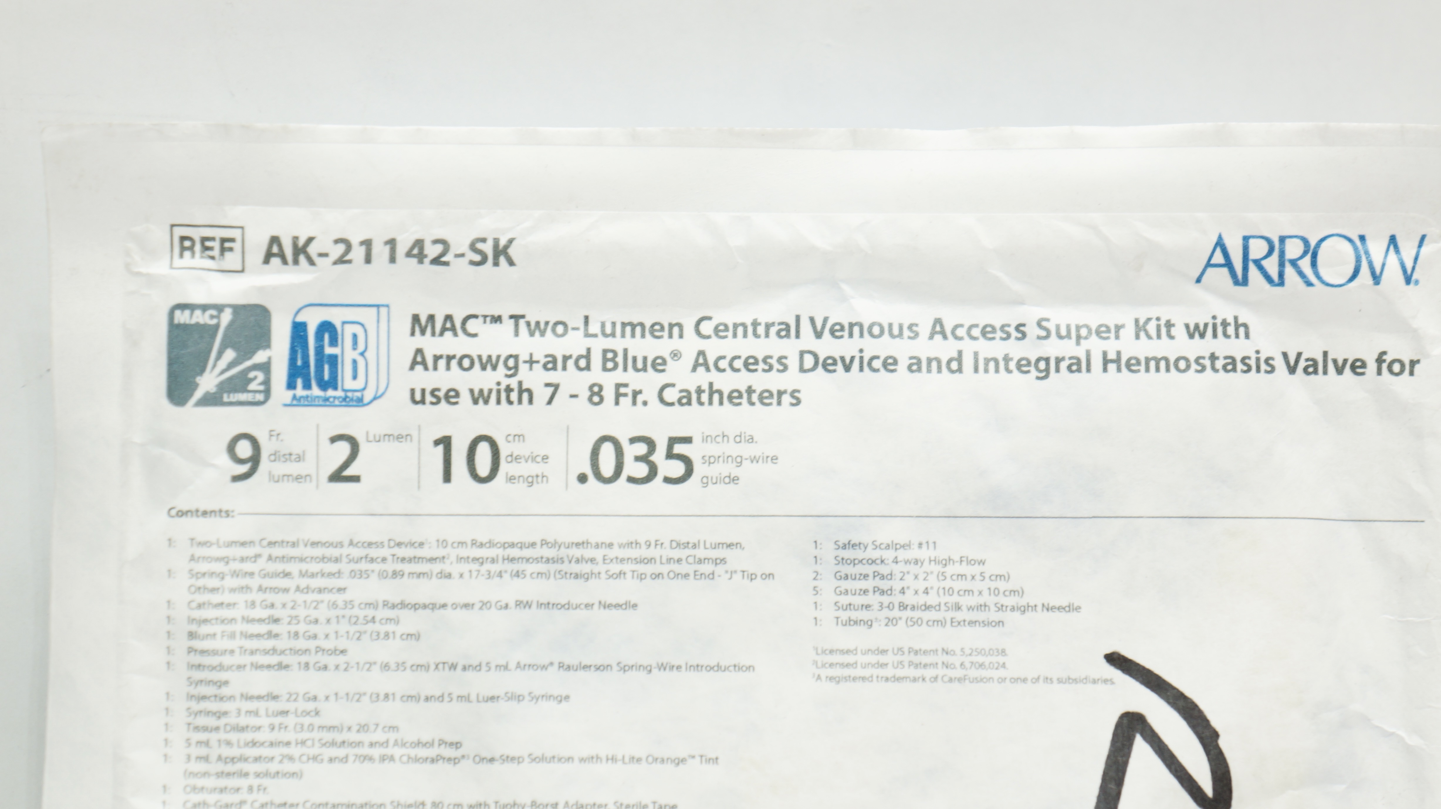Arrow AK-21142-SK MAC 2-Lumen Central Venous Access Super Kit 9Fr x ...