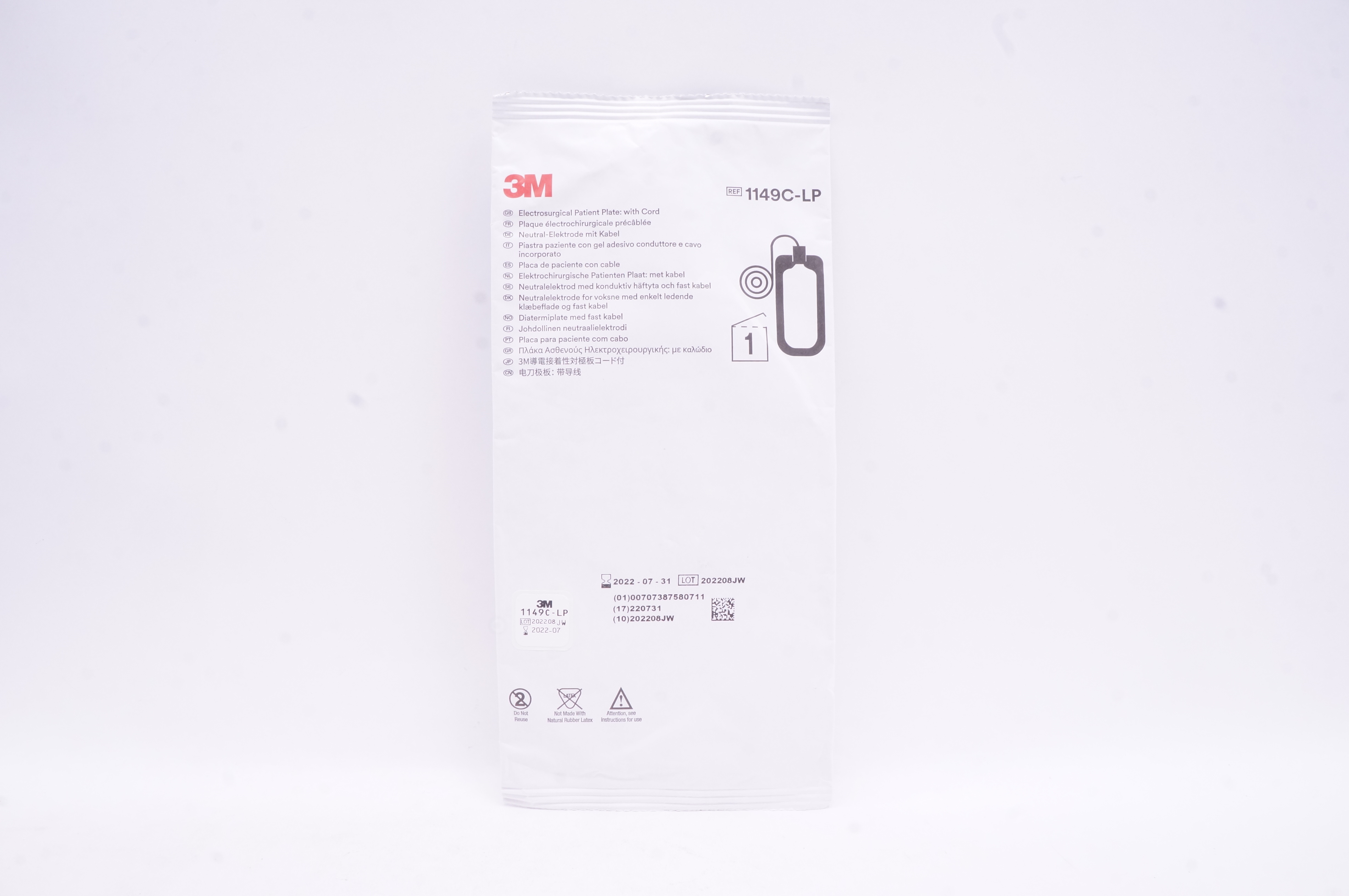 3M 1149C-LP Electrosurgical Patient Plate with Cord