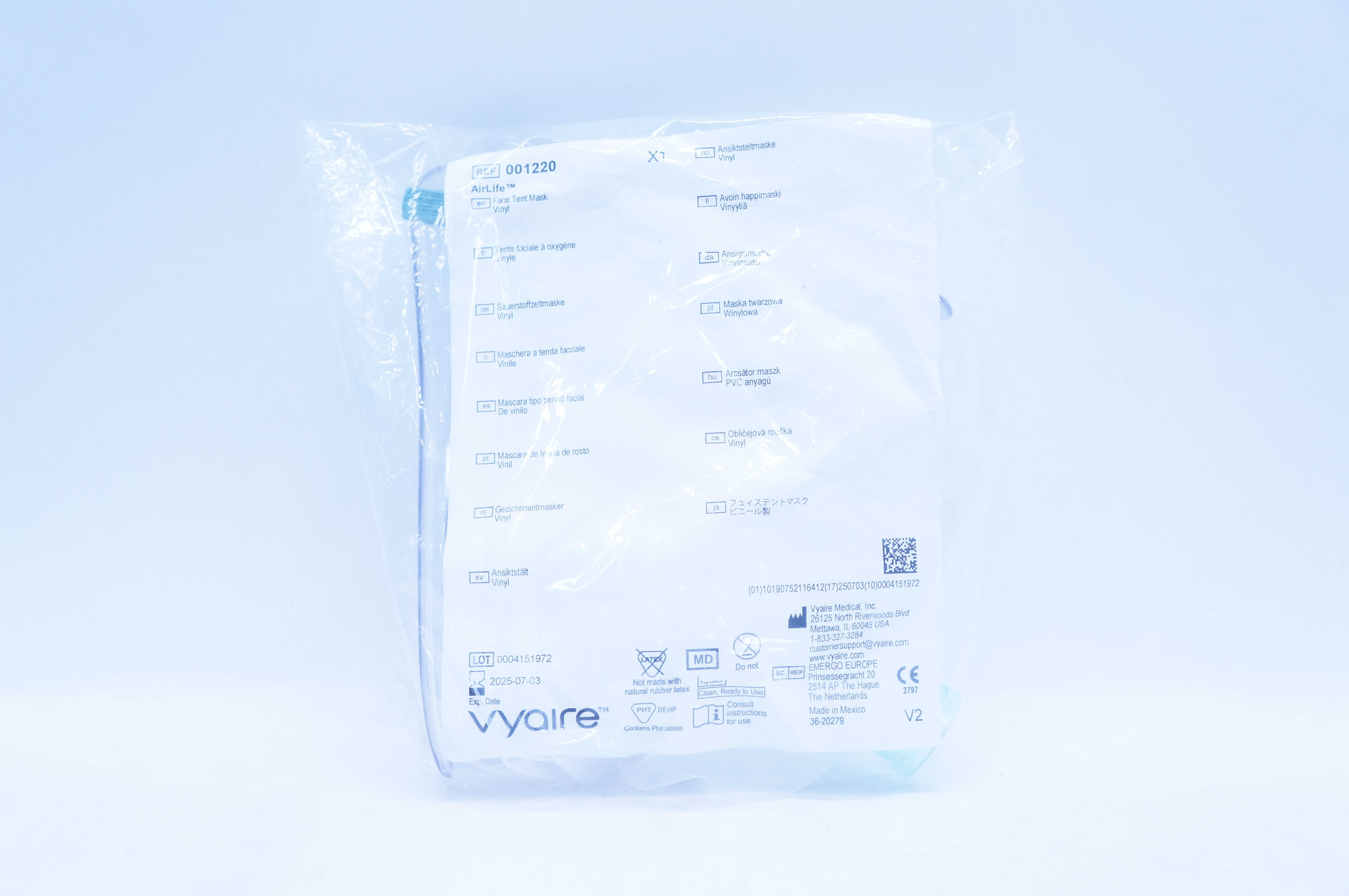 Vyaire 001220 AirLife Face Tent Mask Vinyl