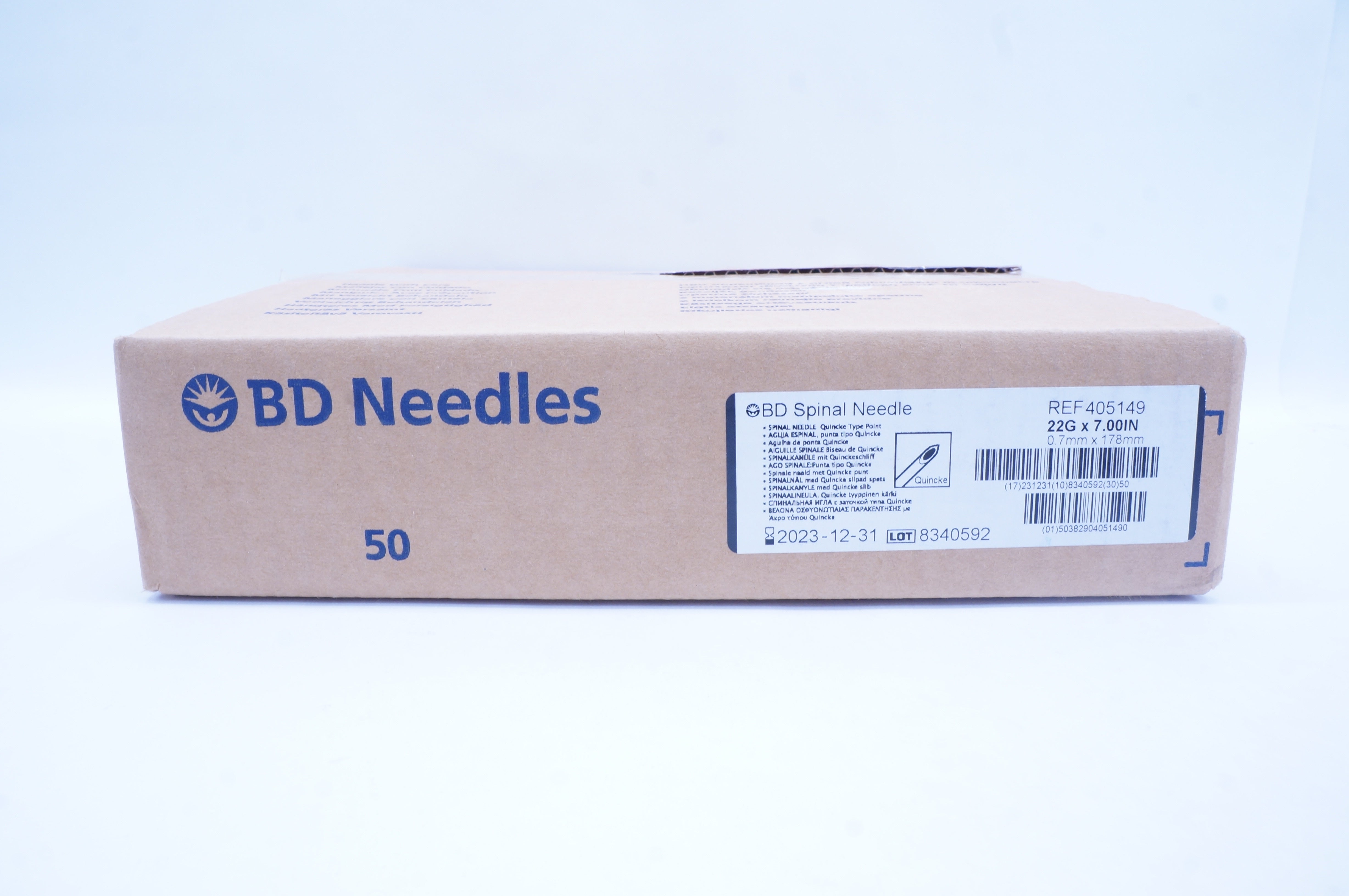 BD 405149 Spinal Ndle Quincke Type Point 22G x 7.00 inch - Box of 50