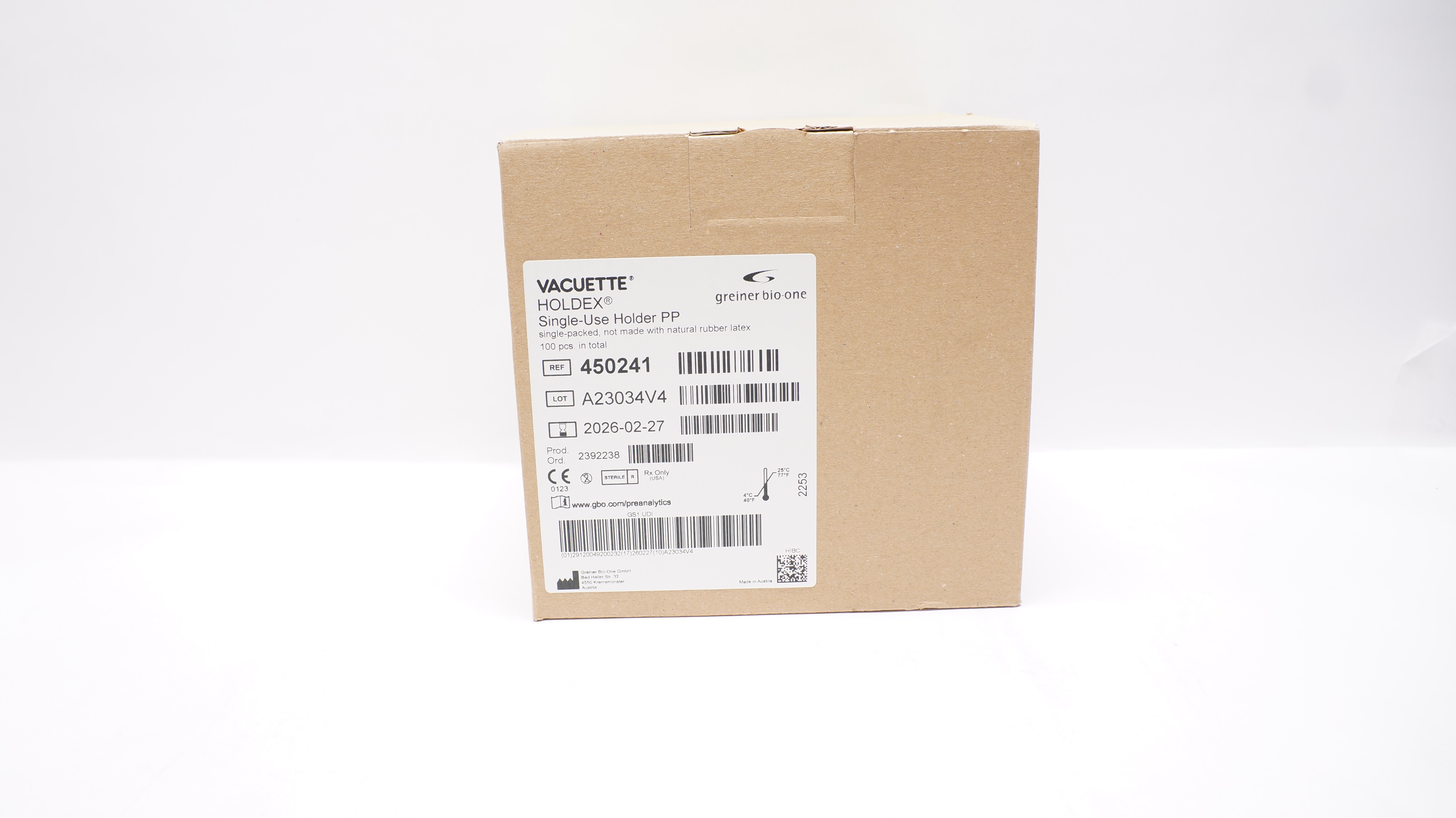 Greiner Bio-One 450241 Vacuette Holdex Single-Use Holder PP - Case of 100