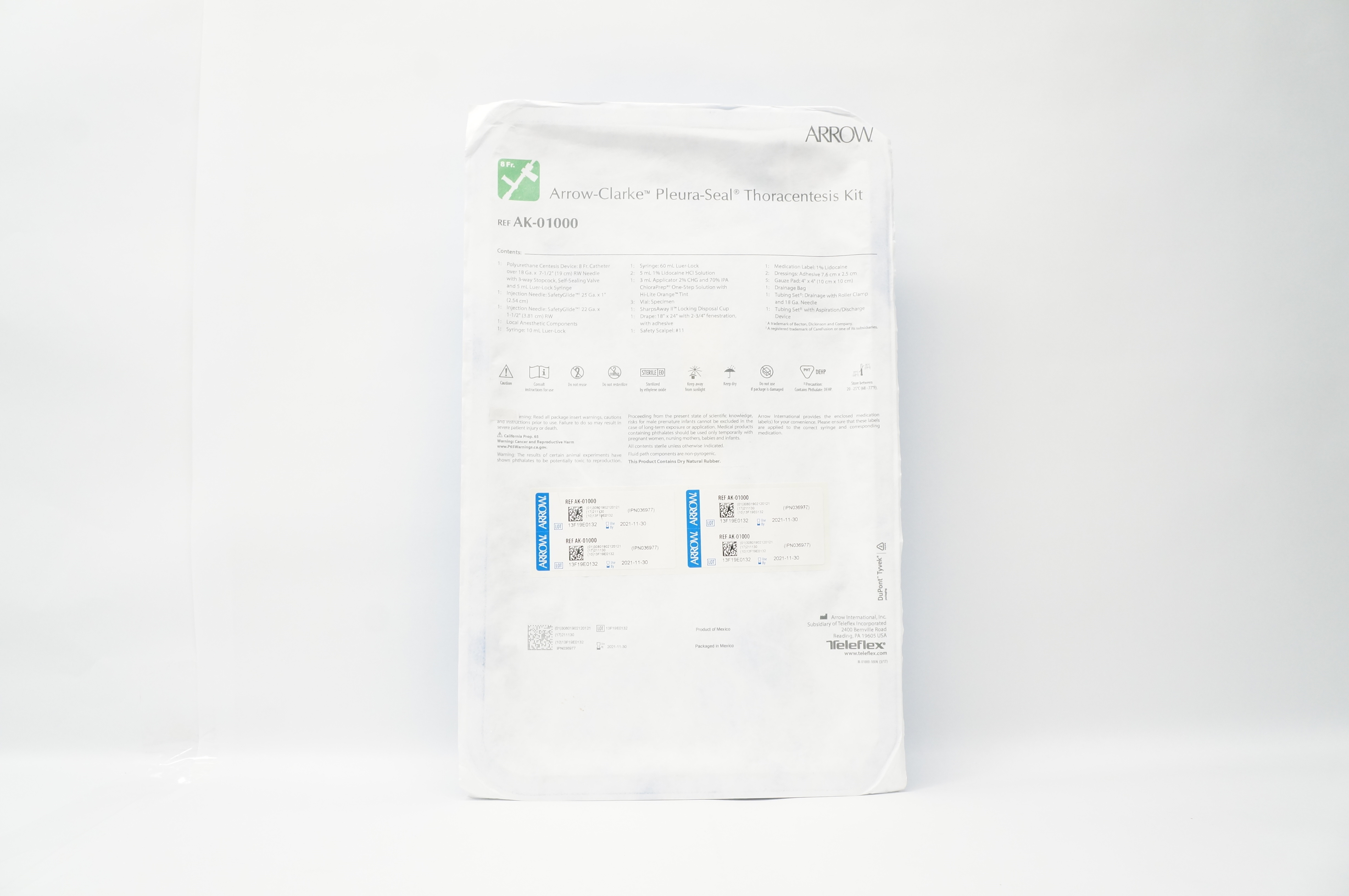 Arrow AK-01000 Arrow-Clarke Pleura Seal Thoracentesis Kit 8 Fr
