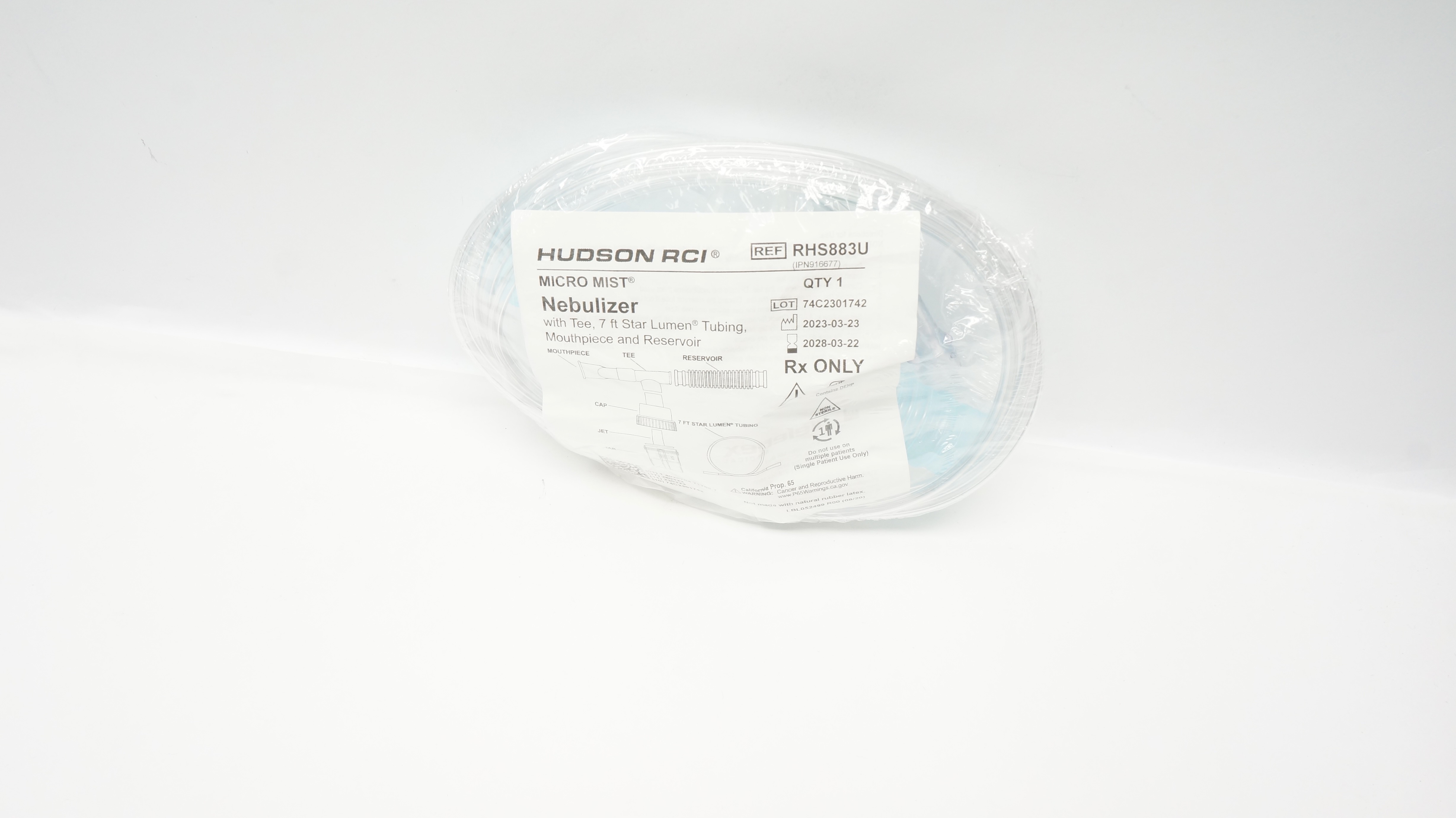 Hudson RCI RHS883U Micro Mist Nebulizer W/Tee, 7ft Star Lumen Tubing