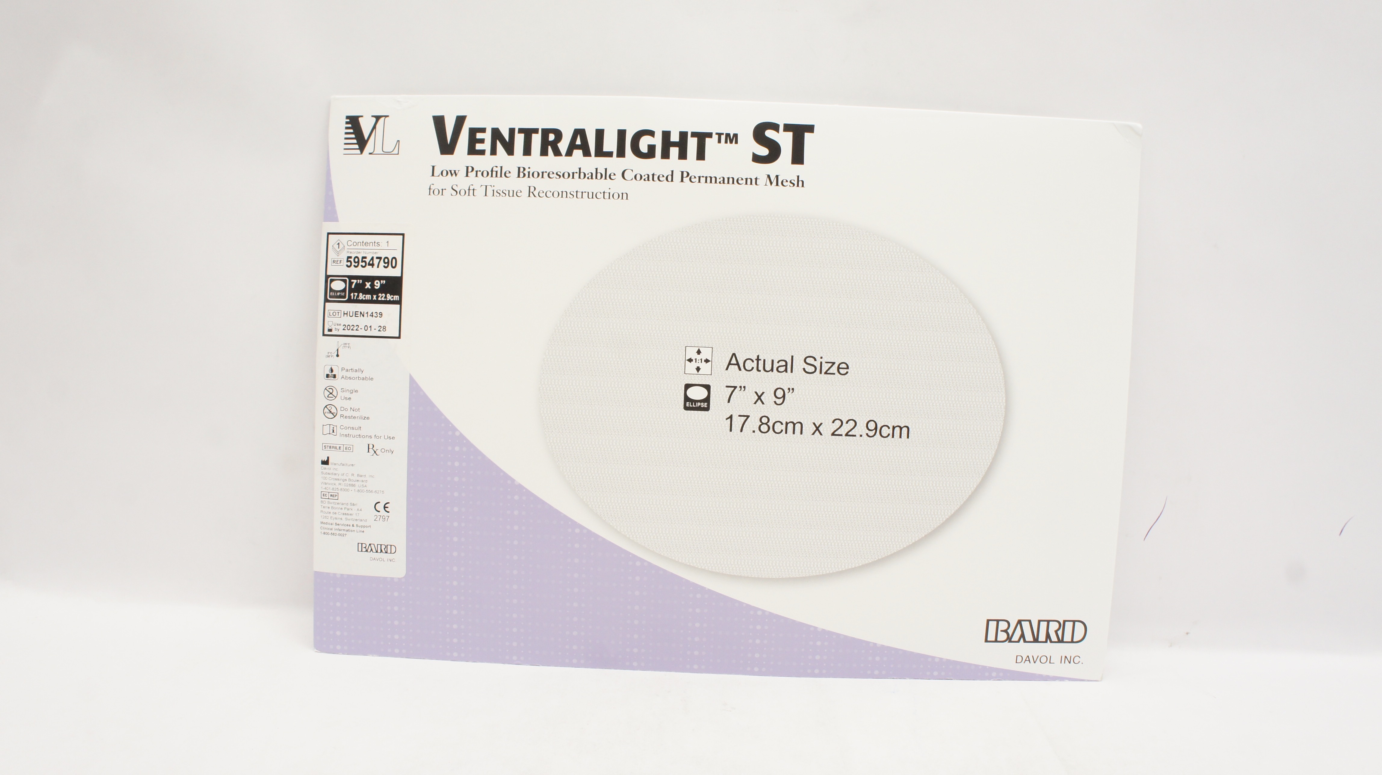 Bard 5954790 Ventralight ST Low Profile Coated Permanent Mesh 7inch x ...