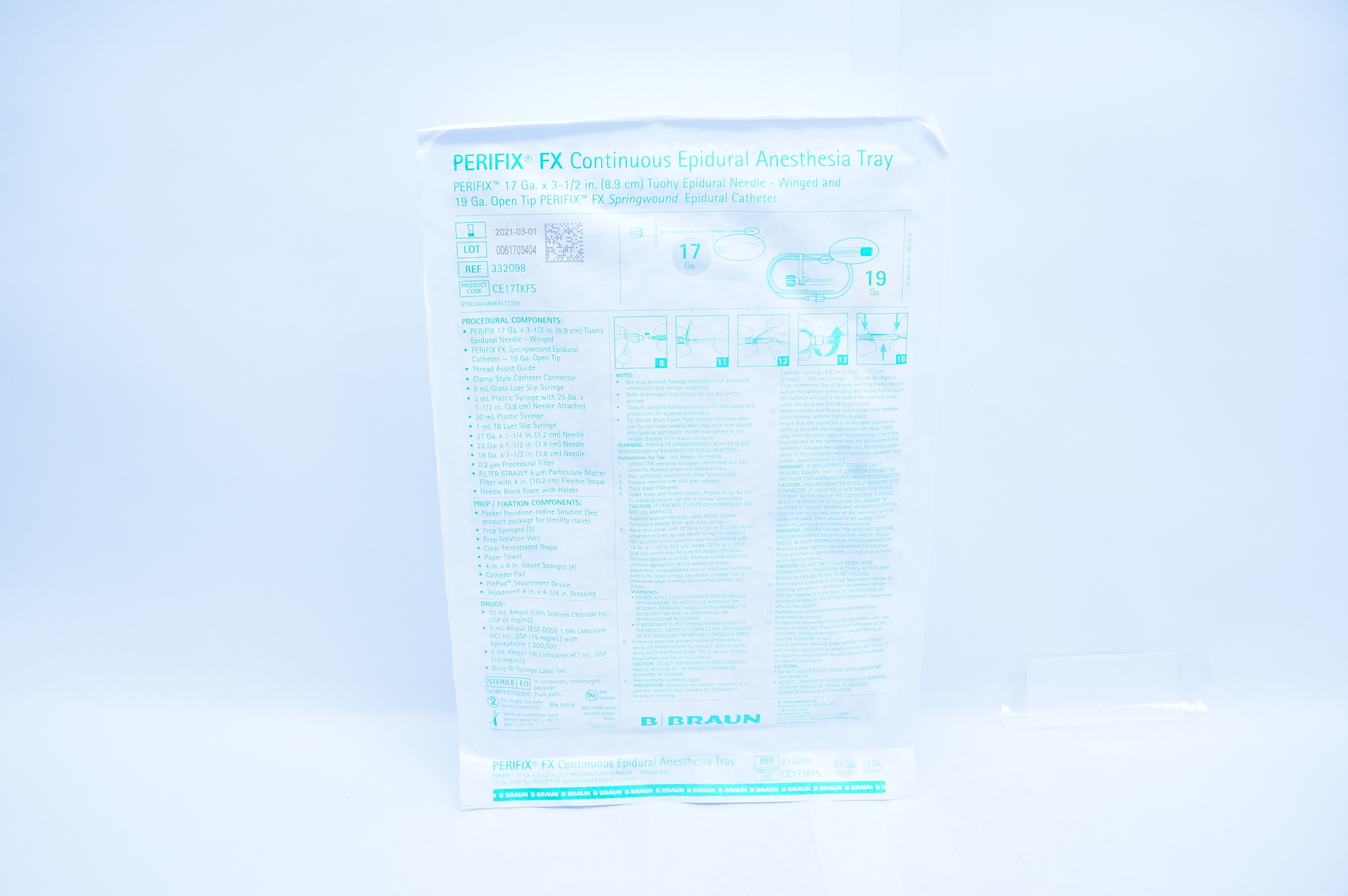 B. Braun 332098 PERIFIX FX Continuous Epidural Anesthesia Tray 17Ga x 3 ...