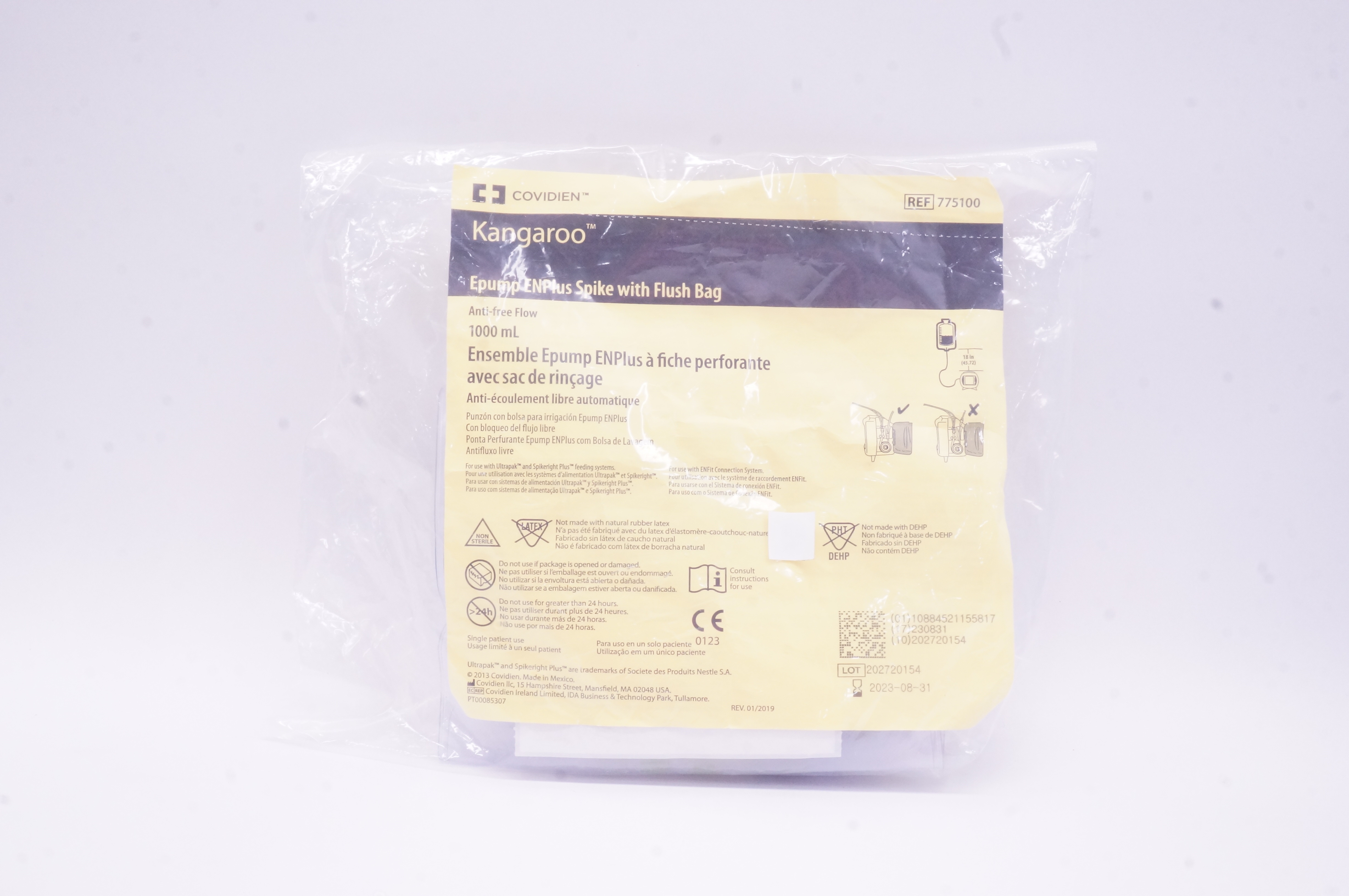 Covidien 775100 Kangaroo Epump ENPlus Spike with Flush Bag 1000mL