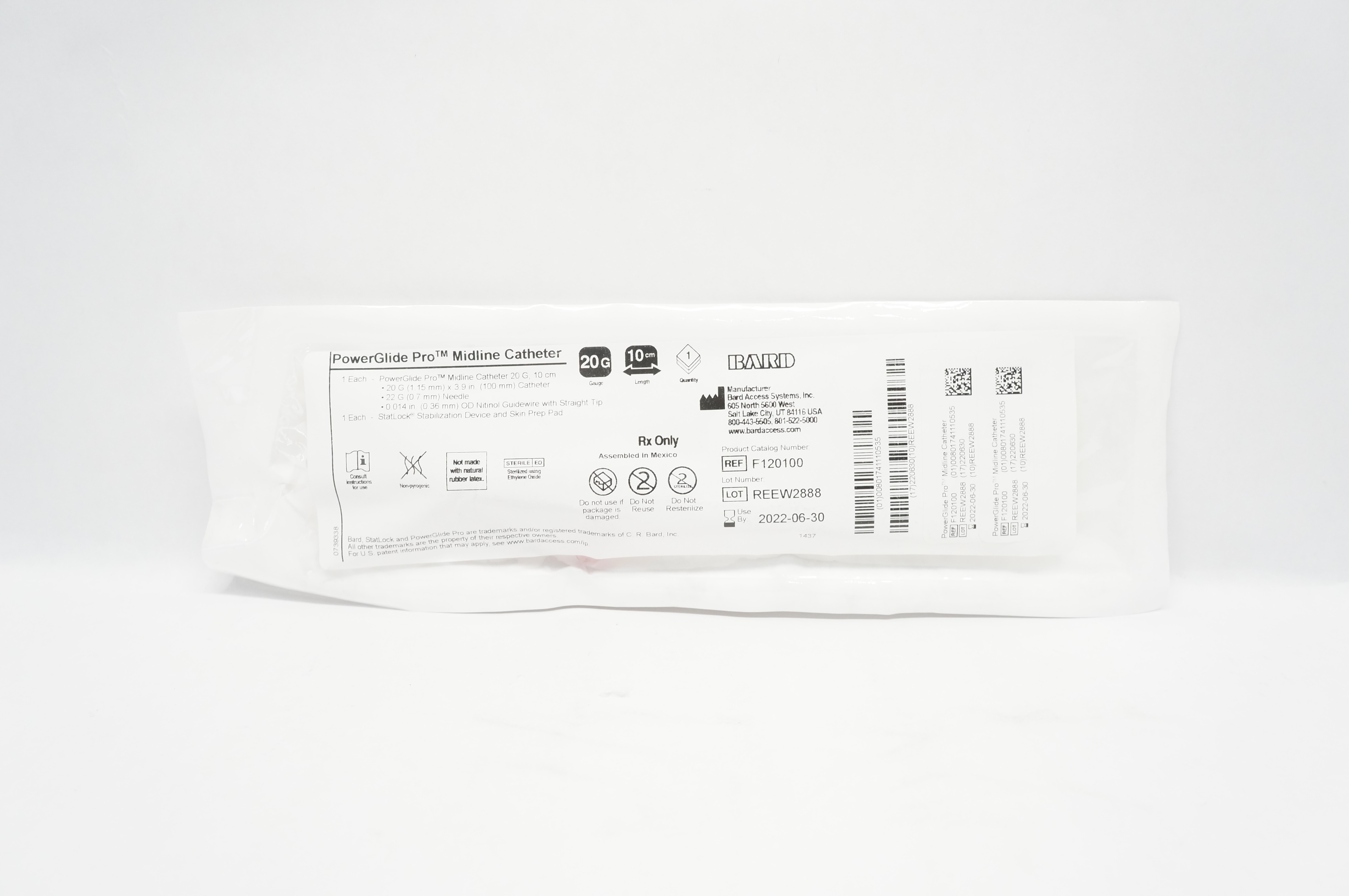 Bard F120100 Power Glide Pro Midline Cath. 20G x 10cm (x)